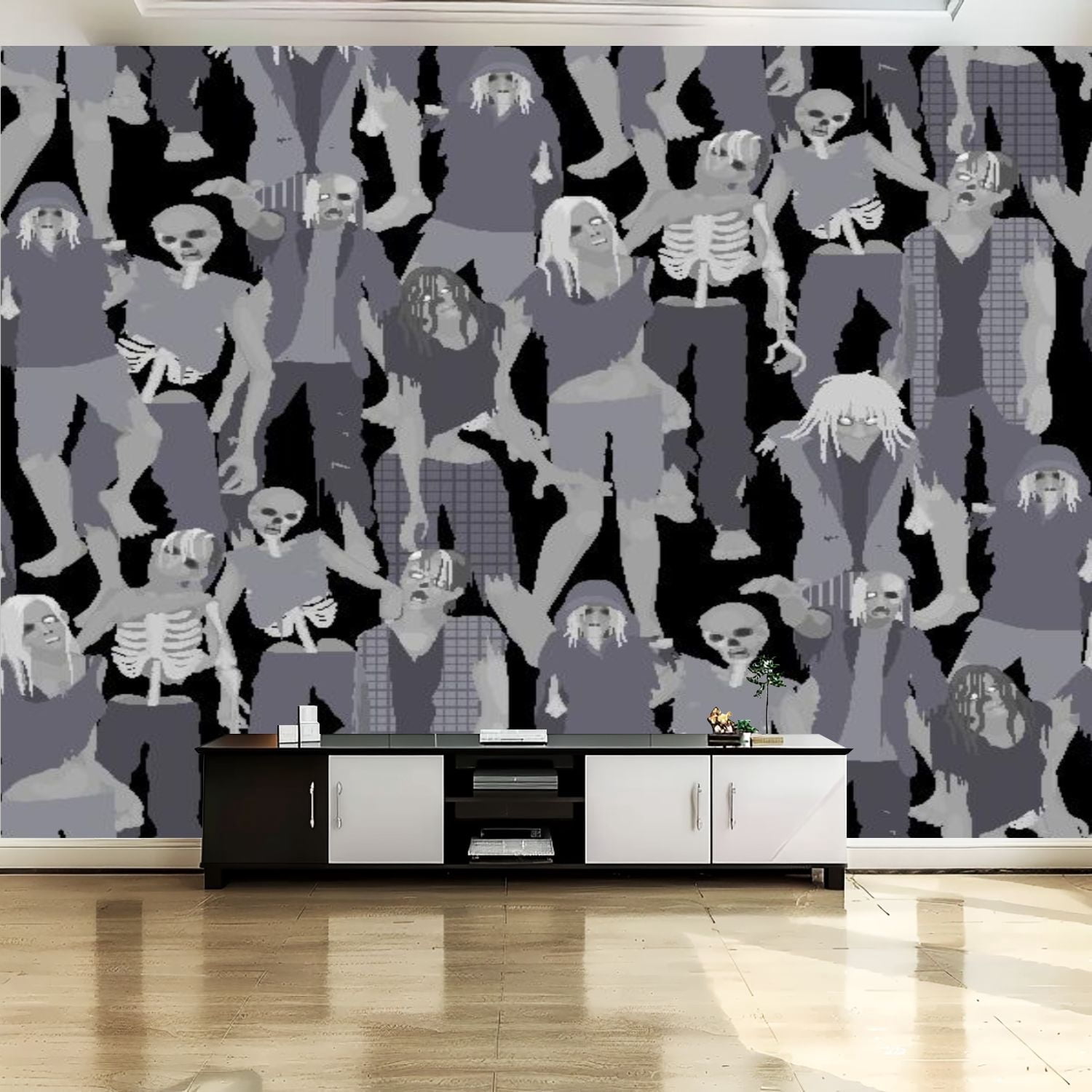 Peel and Stick Canvas Wallpaper Wall Mural Zombie seamless pattern gray ...