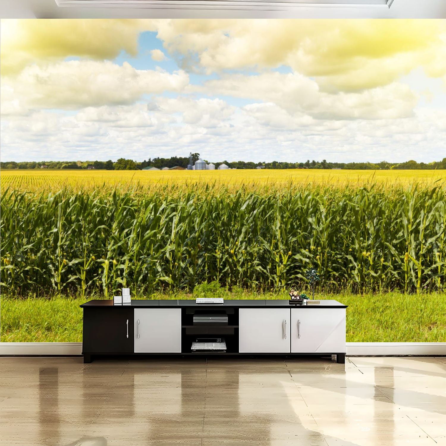 Peel and Stick Canvas Wallpaper Wall Mural american farmland blue ...