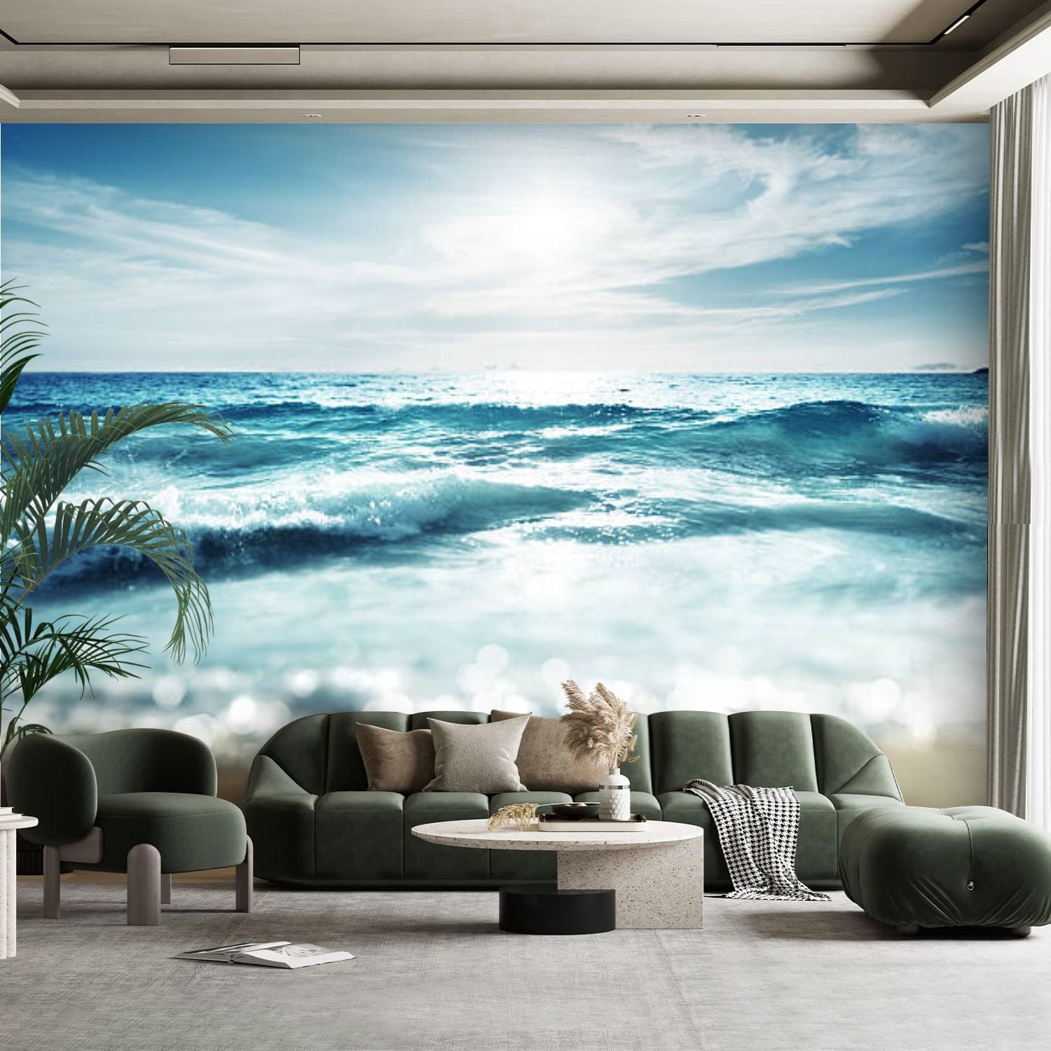 Peel and Stick Canvas Wallpaper Wall Mural beach sunset time tilt shift ...