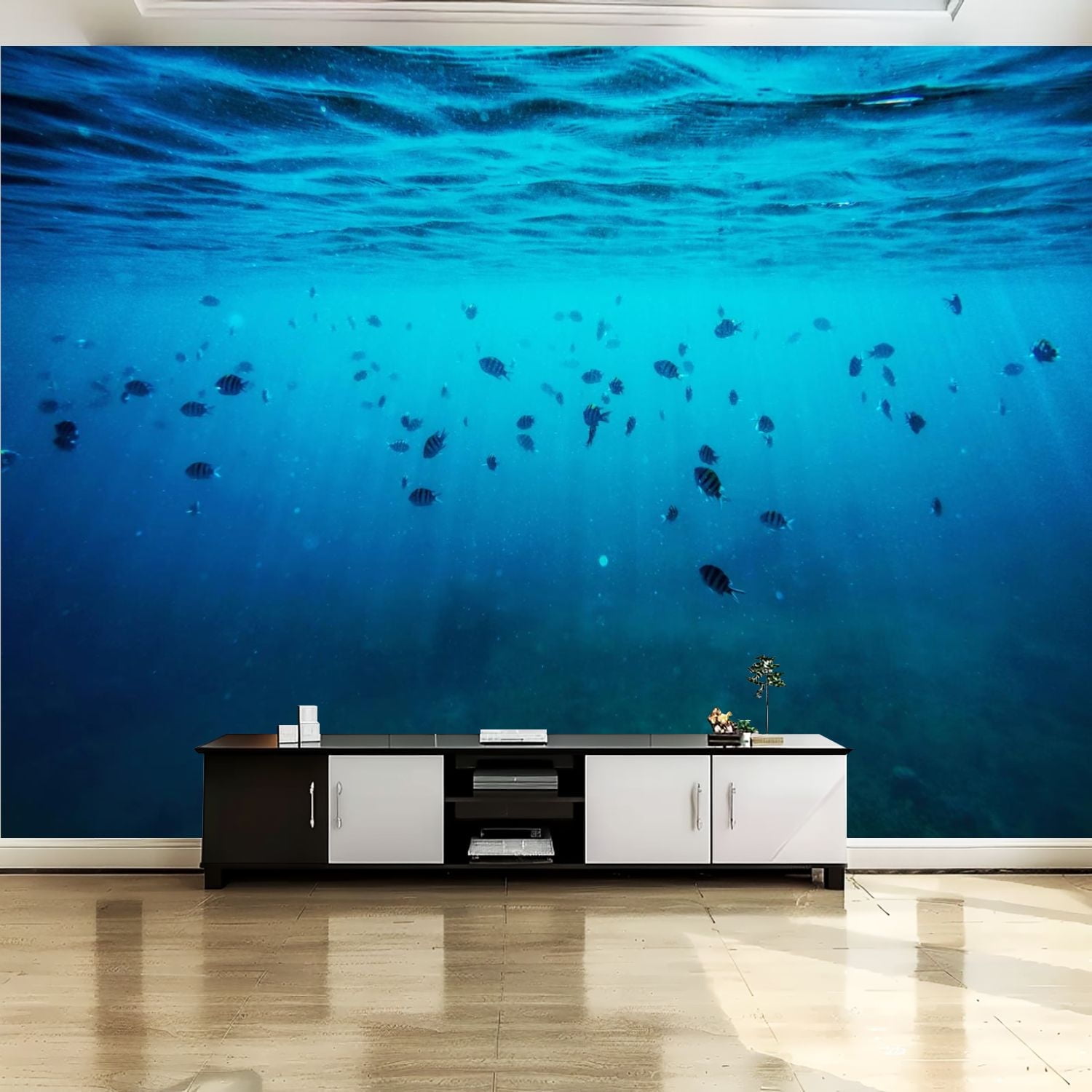 Peel and Stick Canvas Wallpaper Wall Mural blue sea tropical fishes sea ...