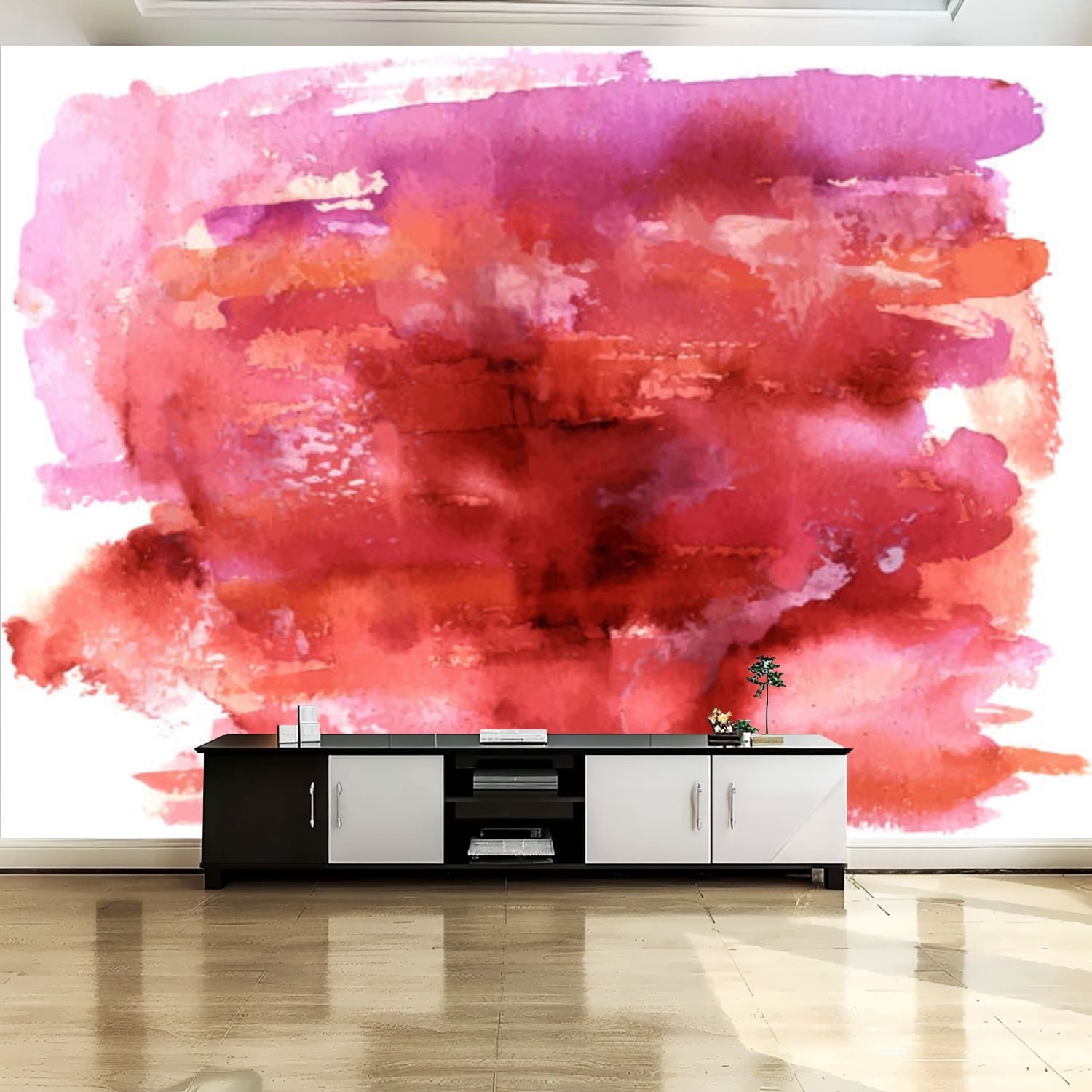 Peel and Stick Canvas Wallpaper Wall Mural brown red purple watercolor ...