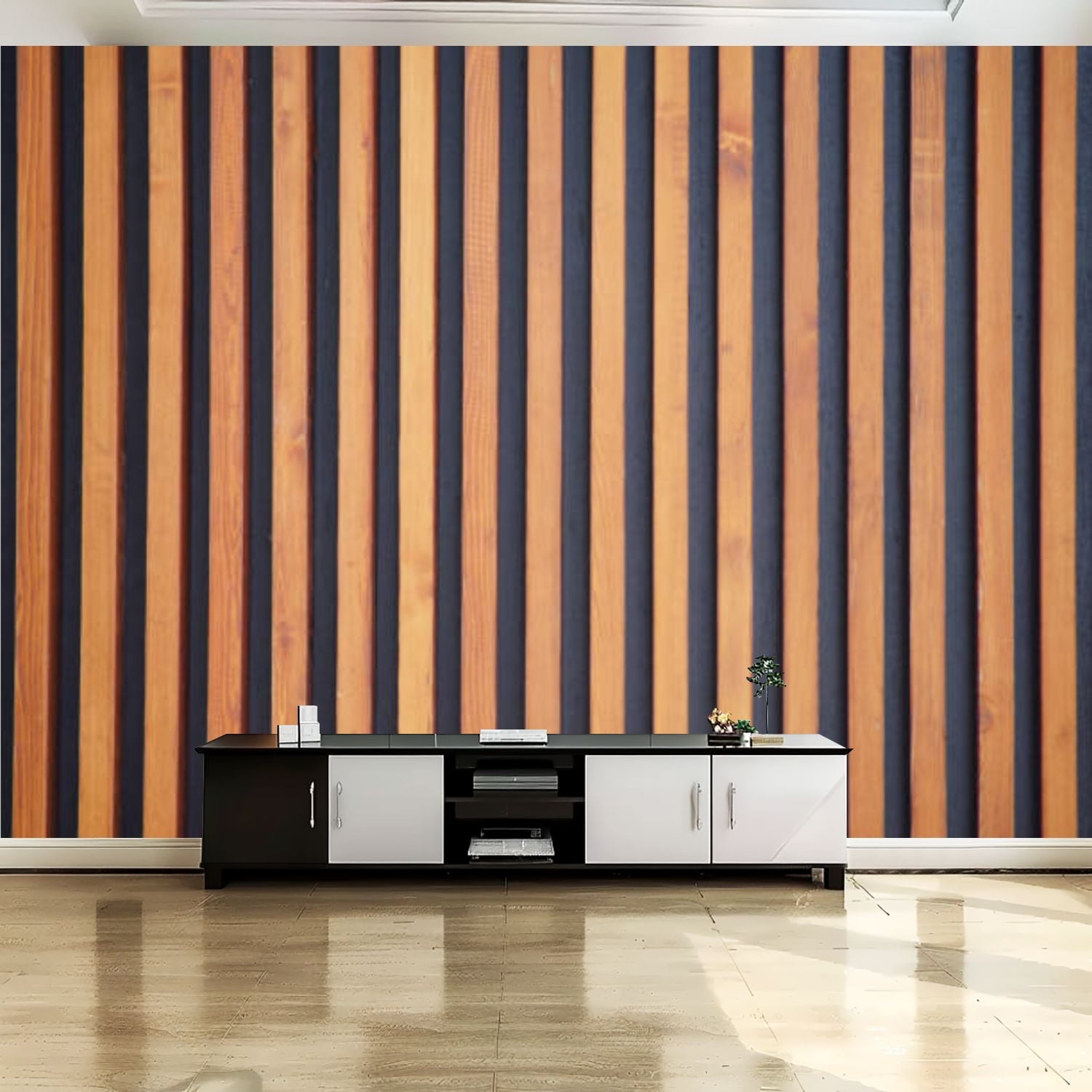 Peel and Stick Canvas Wallpaper Wall Mural brown wooden slats texture ...