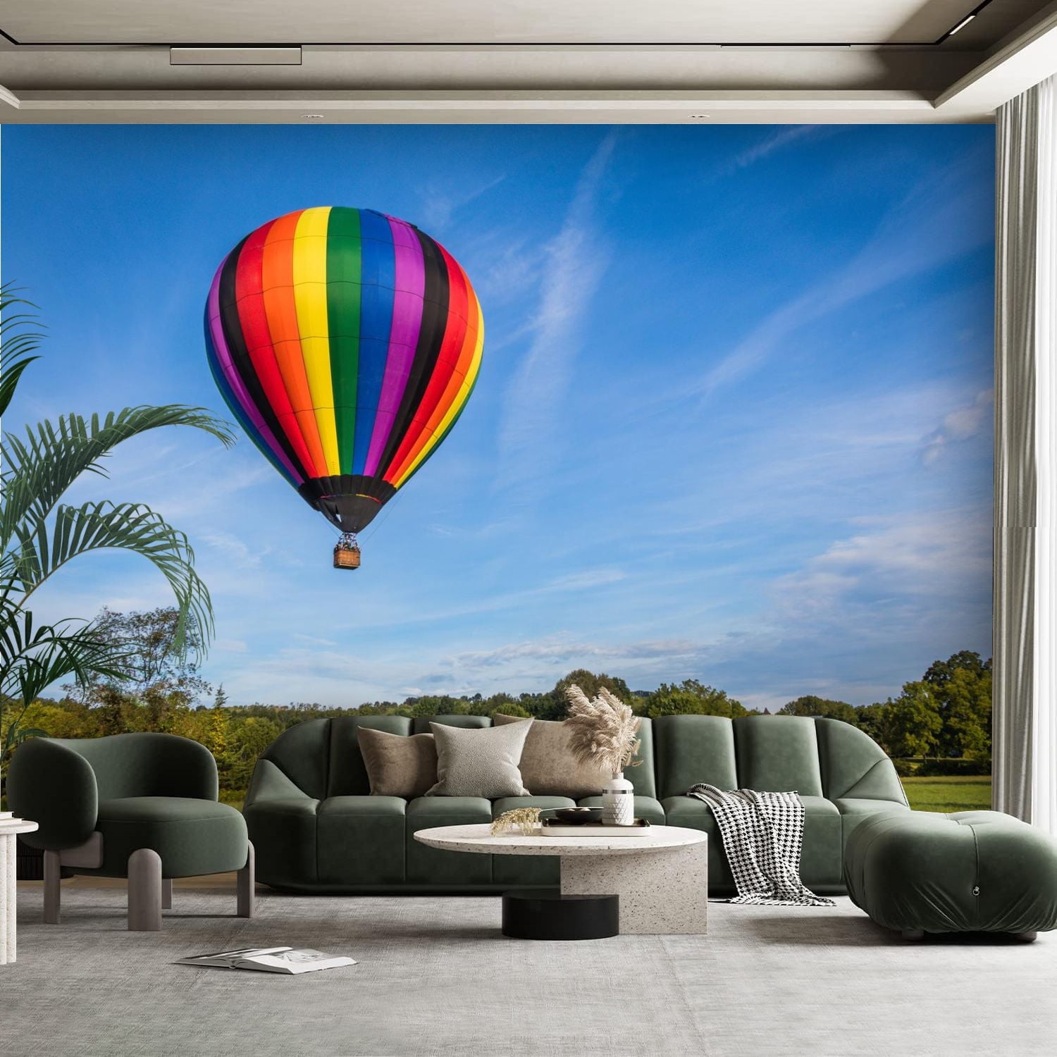 Peel and Stick Canvas Wallpaper Wall Mural colorful hot balloon floats ...