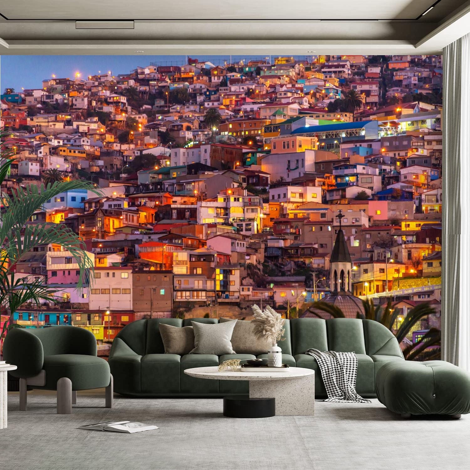 Peel and Stick Canvas Wallpaper Wall Mural colorful houses illuminated ...