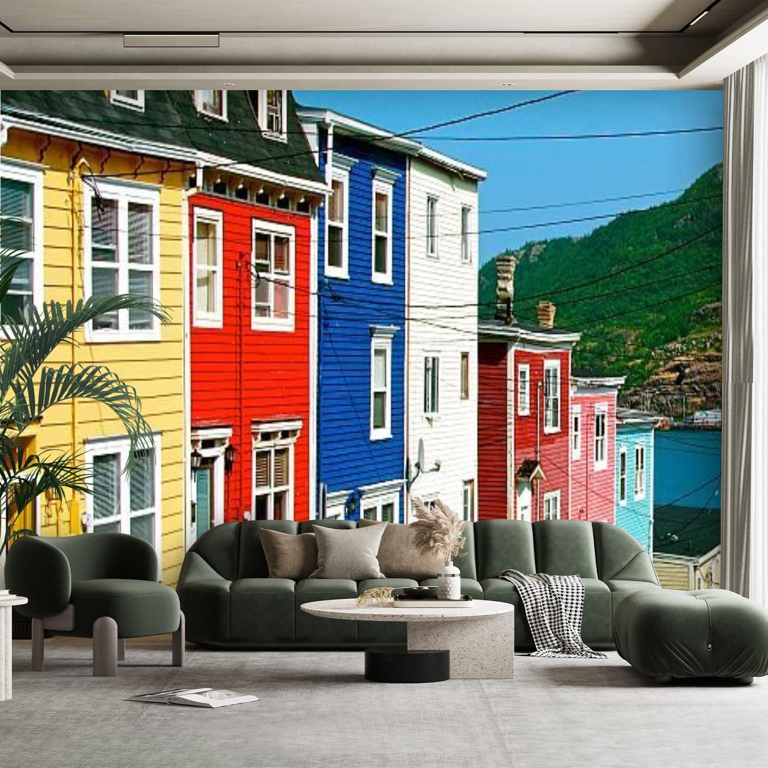 Peel and Stick Canvas Wallpaper Wall Mural colourful houses all row newfoundland pictures ...