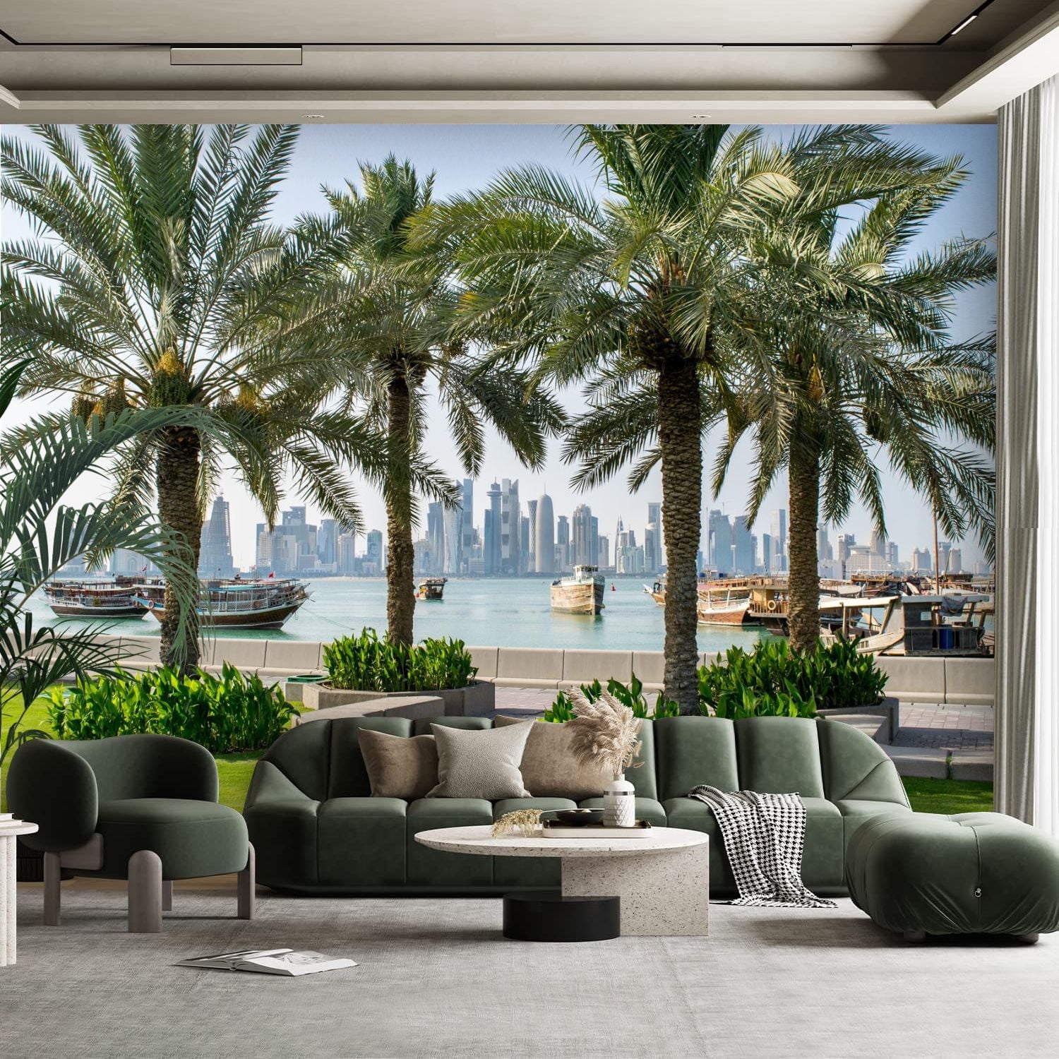 Peel and Stick Canvas Wallpaper Wall Mural corniche skyline doha summer ...