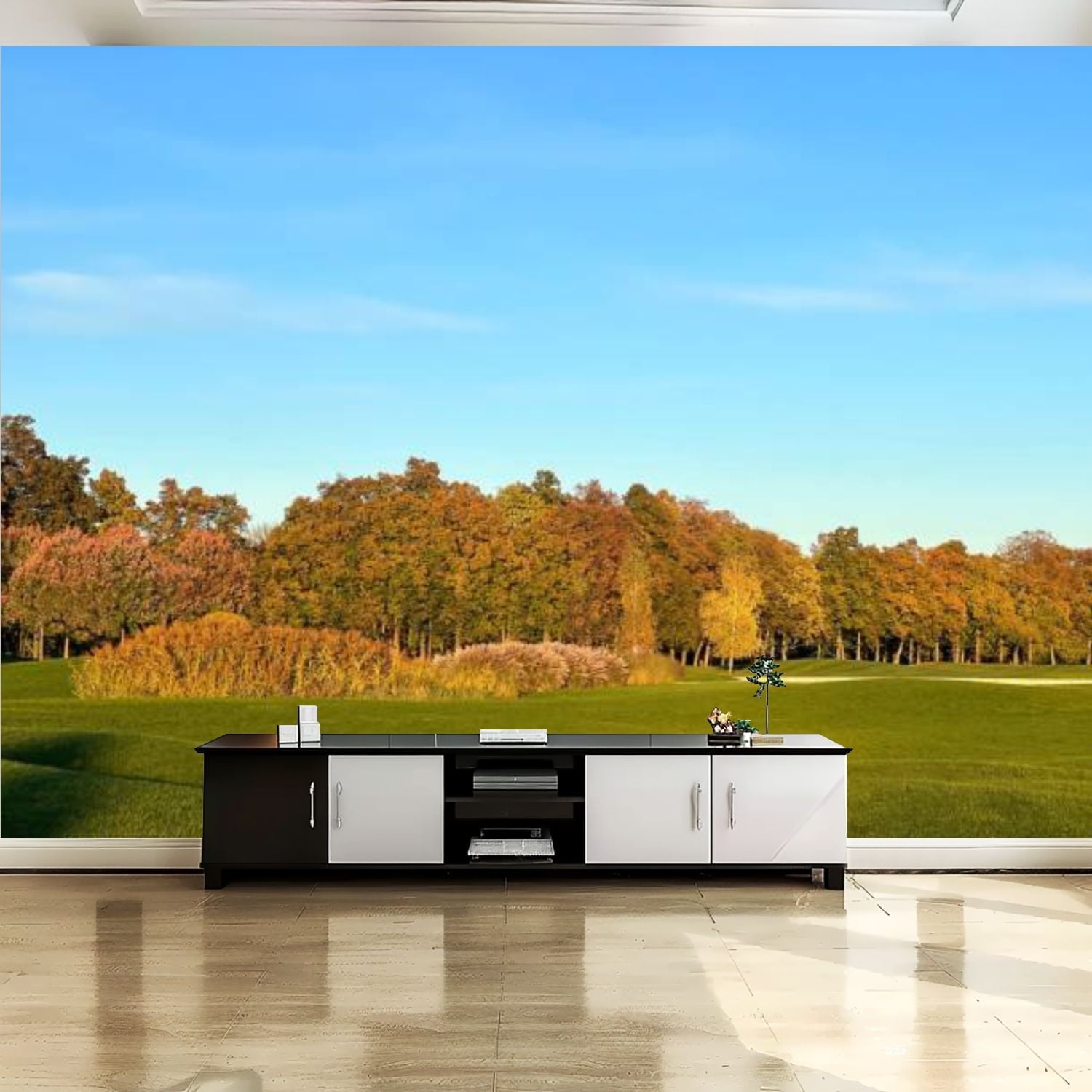 Peel and Stick Canvas Wallpaper Wall Mural field green grass autumn ...