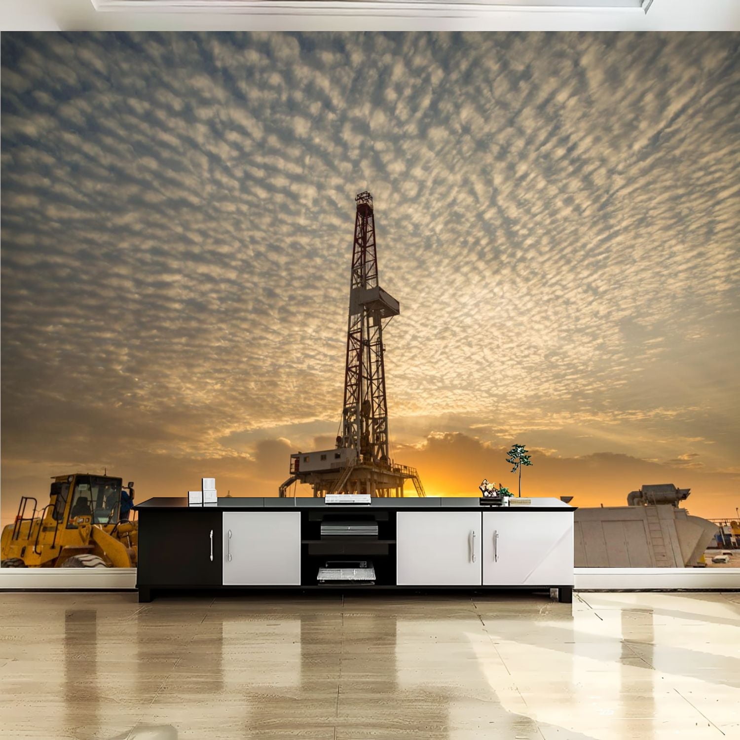 Peel and Stick Canvas Wallpaper Wall Mural fracking drill rig sunset ...