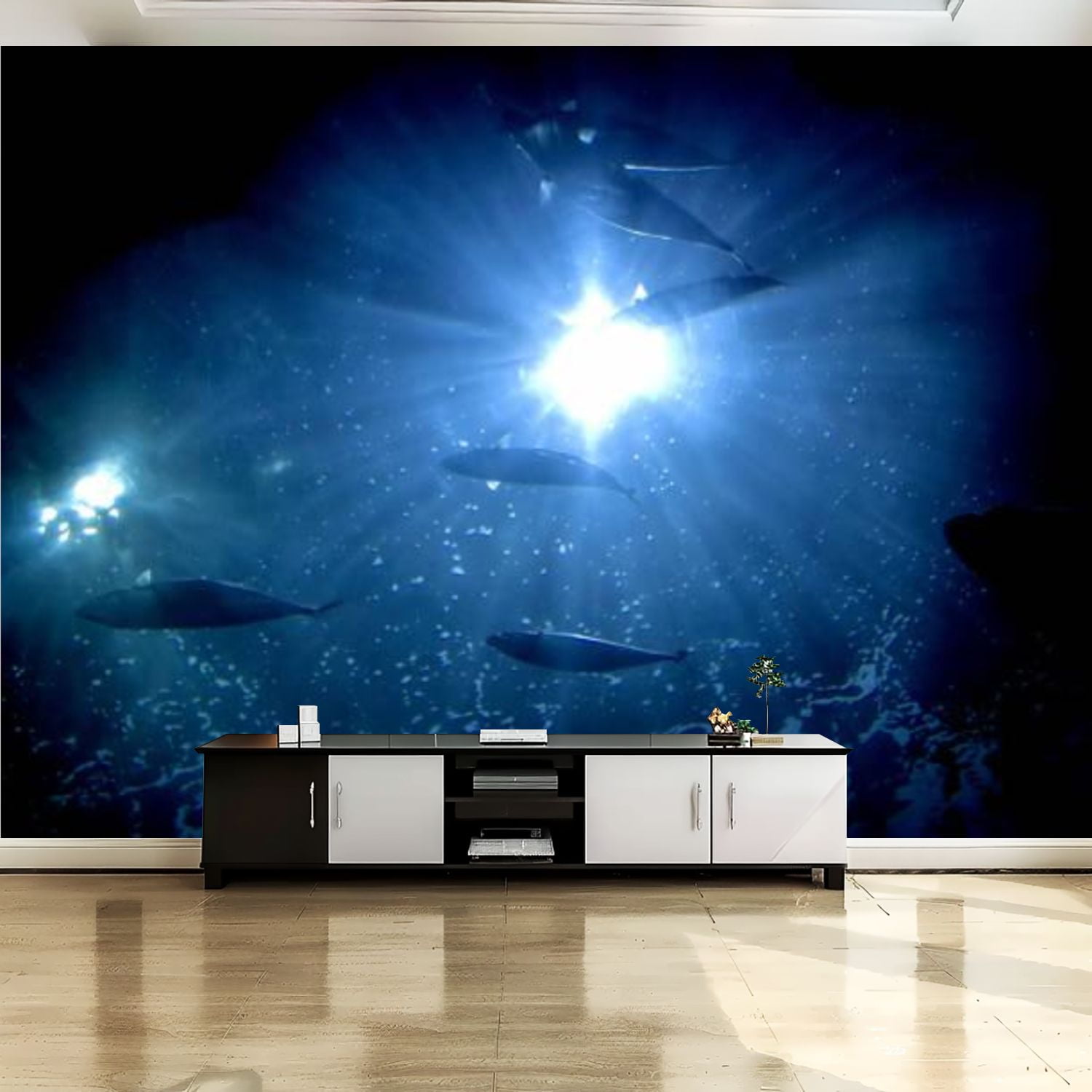 Peel and Stick Canvas Wallpaper Wall Mural from deep blue aquarium ...