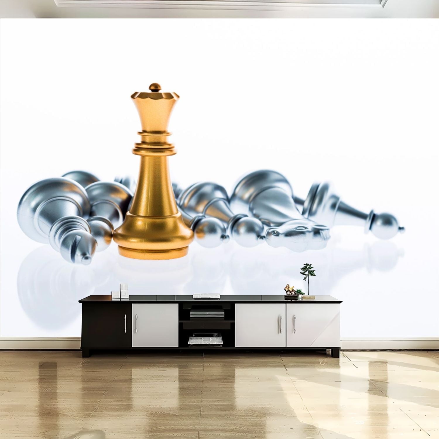 Peel and Stick Canvas Wallpaper Wall Mural golden queen standing chess ...