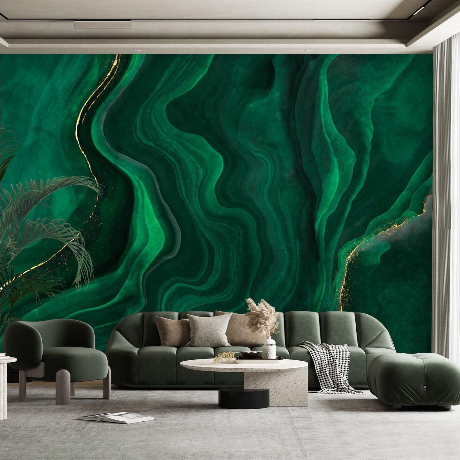 Peel and Stick Canvas Wallpaper Wall Mural green emerald luxury ...