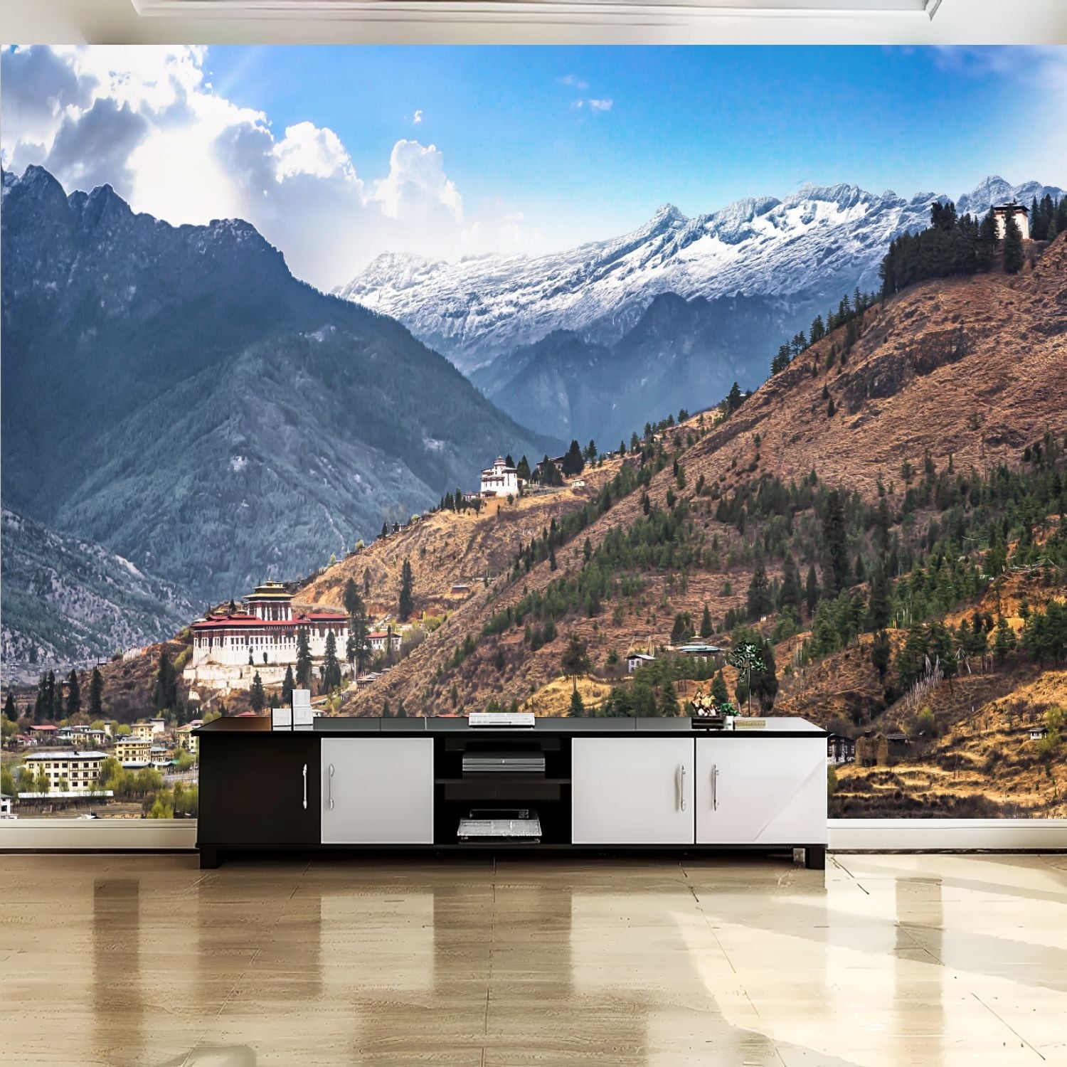Peel and Stick Canvas Wallpaper Wall Mural landscape mountain valley country Thimphu city Bhutan ...
