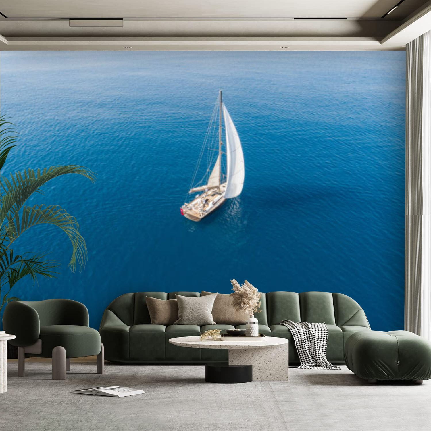 Peel and Stick Canvas Wallpaper Wall Mural lone sailing boat anchor ...