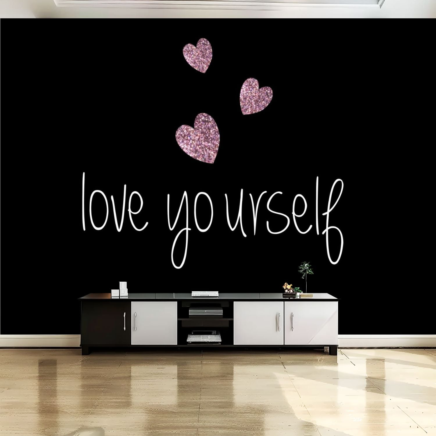 Peel and Stick Canvas Wallpaper Wall Mural love yourself pink glitte ...