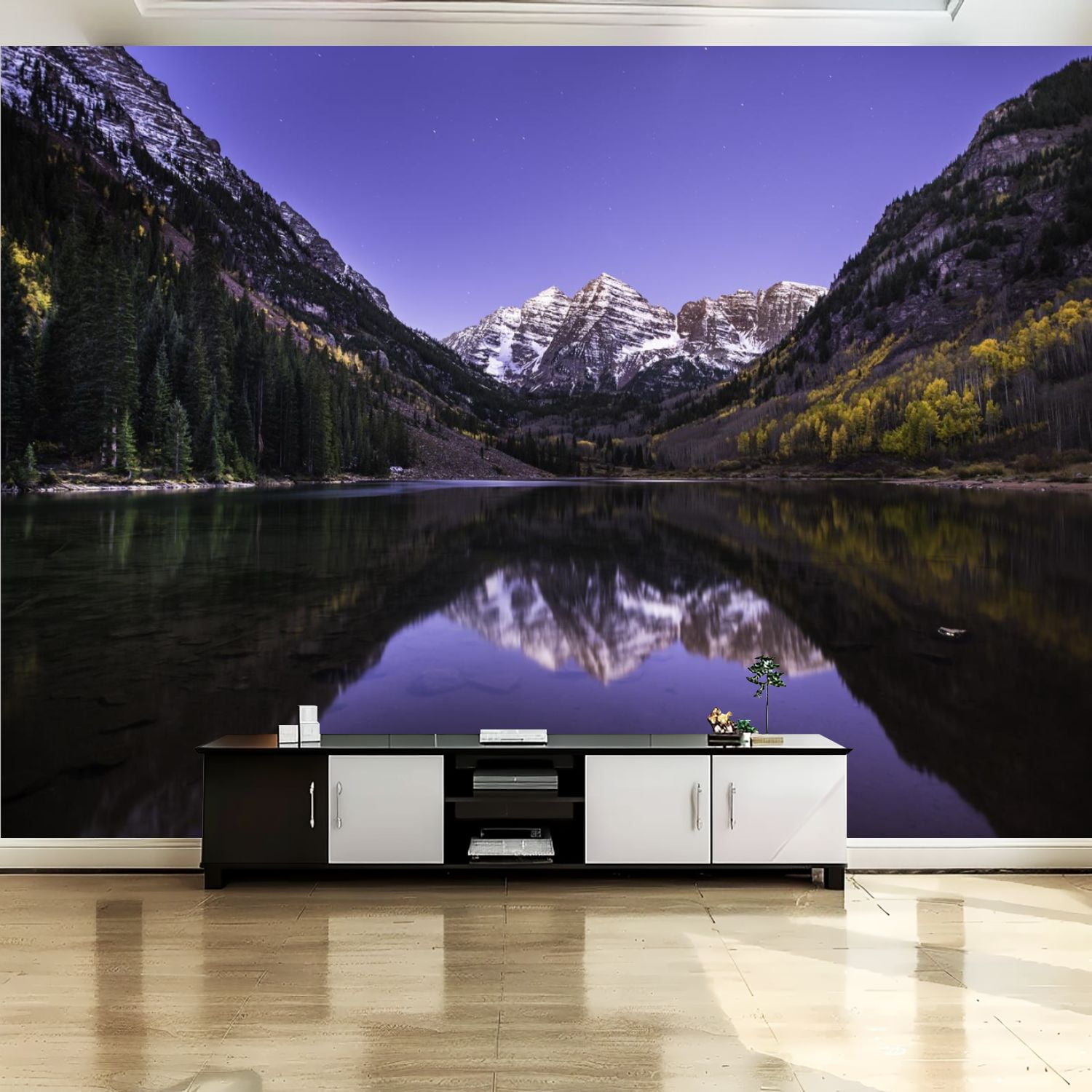 Peel and Stick Canvas Wallpaper Wall Mural maroon bells nightscape fall ...
