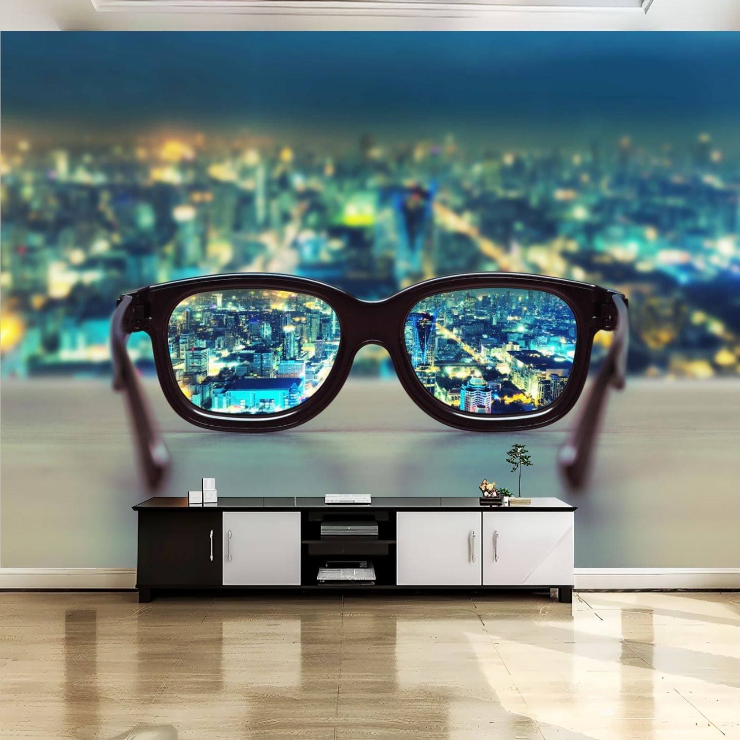 Peel and Stick Canvas Wallpaper Wall Mural night cityscape focused ...