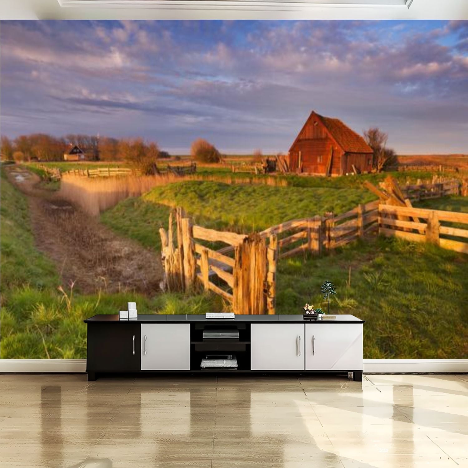 Peel and Stick Canvas Wallpaper Wall Mural old barn island texel ...