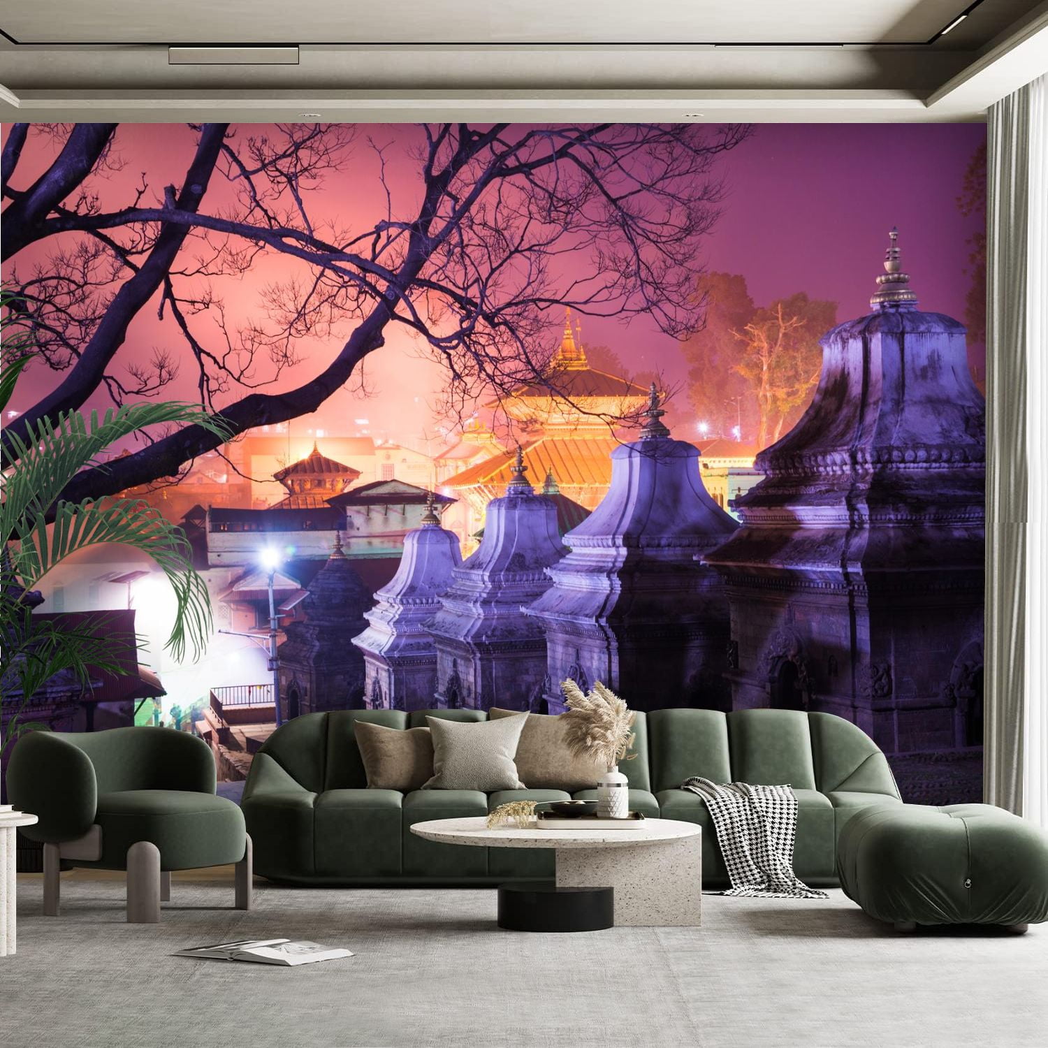 Peel and Stick Canvas Wallpaper Wall Mural pashupatinath night light ...