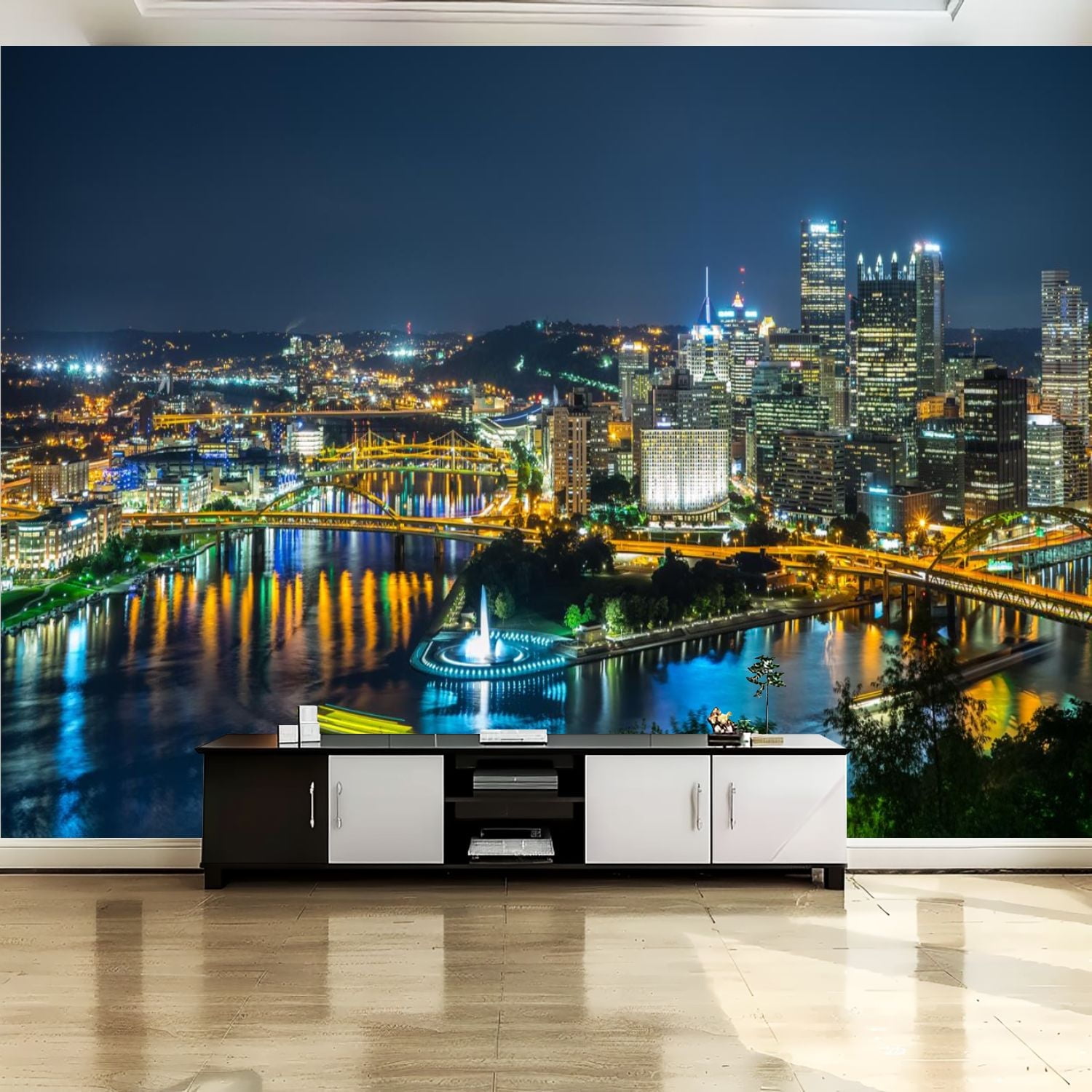 Peel and Stick Canvas Wallpaper Wall Mural pittsburgh night view point ...