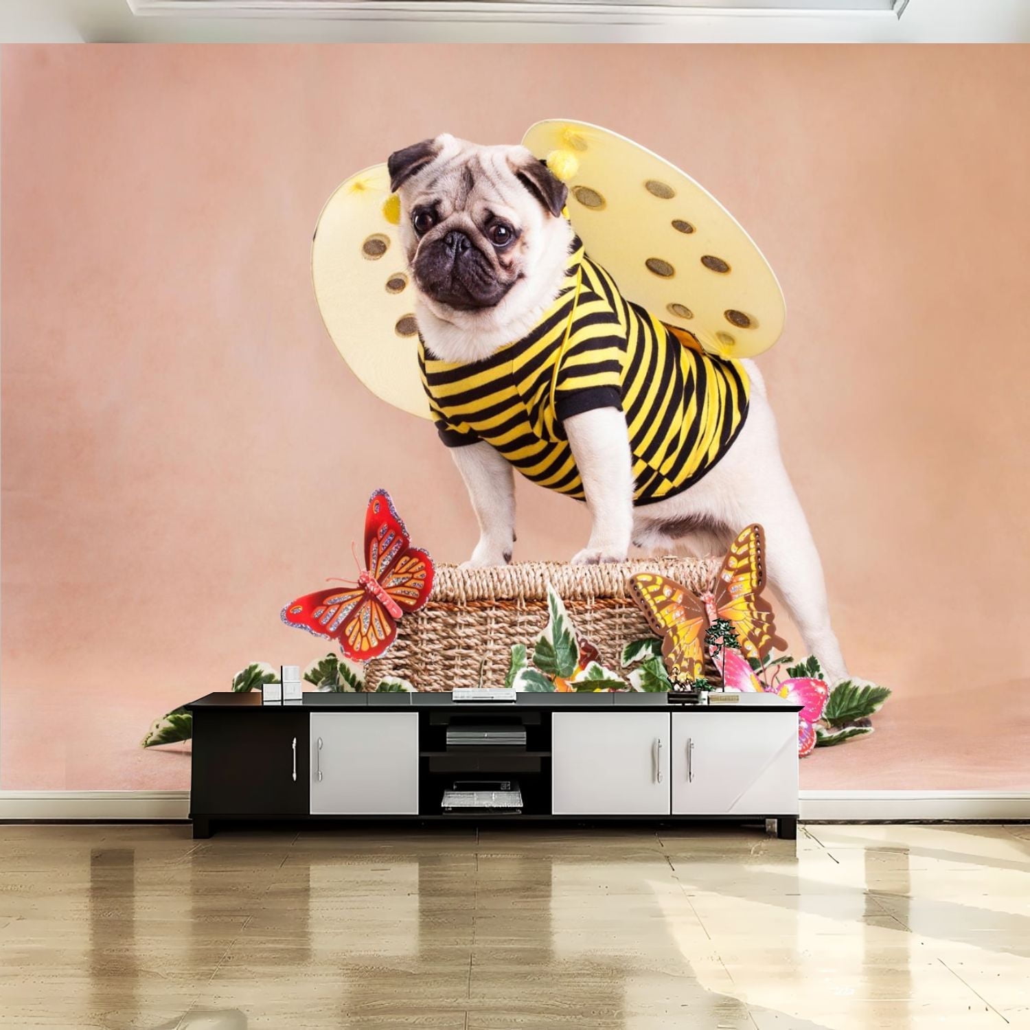 Peel and Stick Canvas Wallpaper Wall Mural pug suit bee summer ...