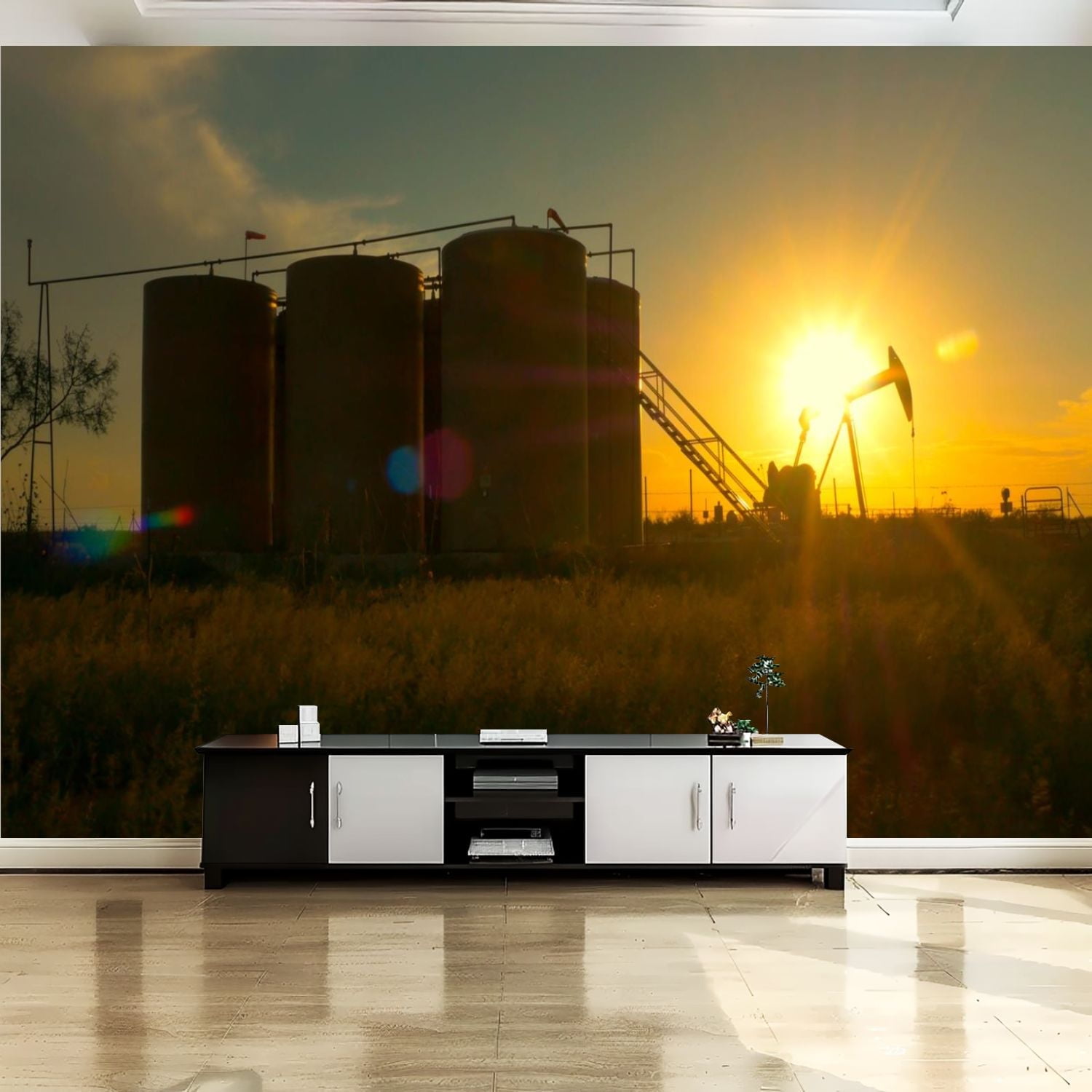 Peel and Stick Canvas Wallpaper Wall Mural pump platform pumping crude ...