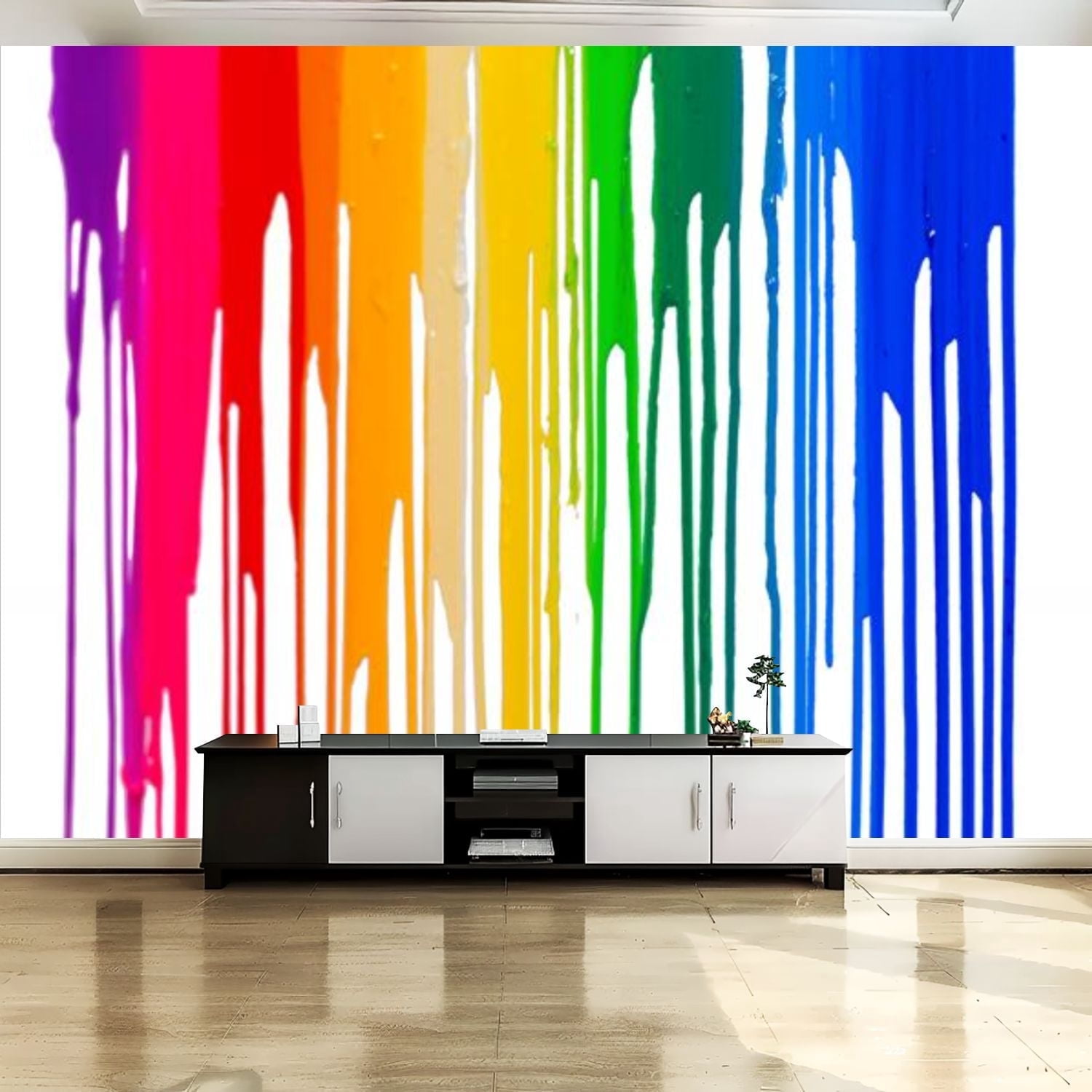 Peel and Stick Canvas Wallpaper Wall Mural rainbow colors paint ...
