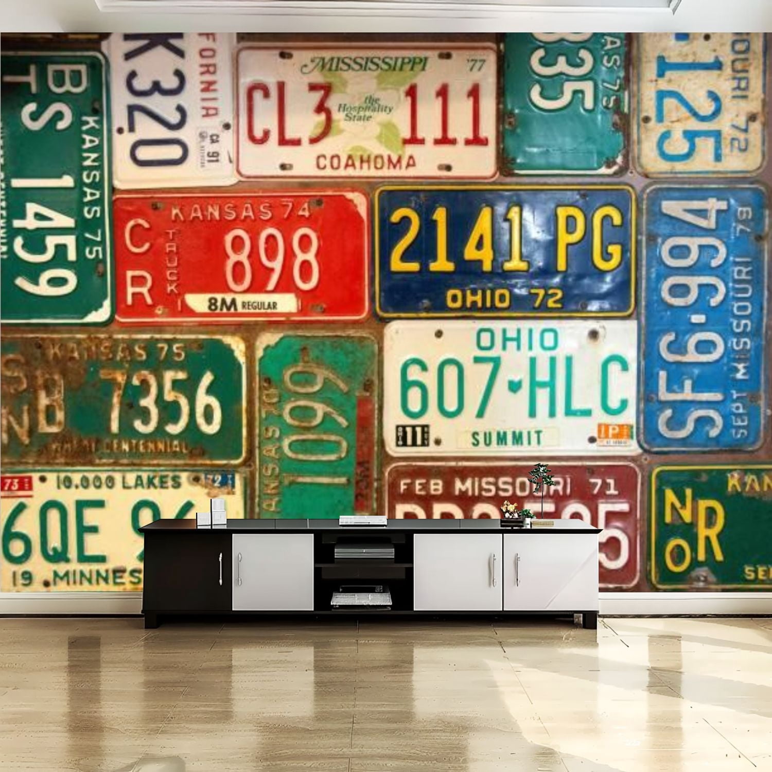 Peel and Stick Canvas Wallpaper Wall Mural retro car plate Wall Art ...
