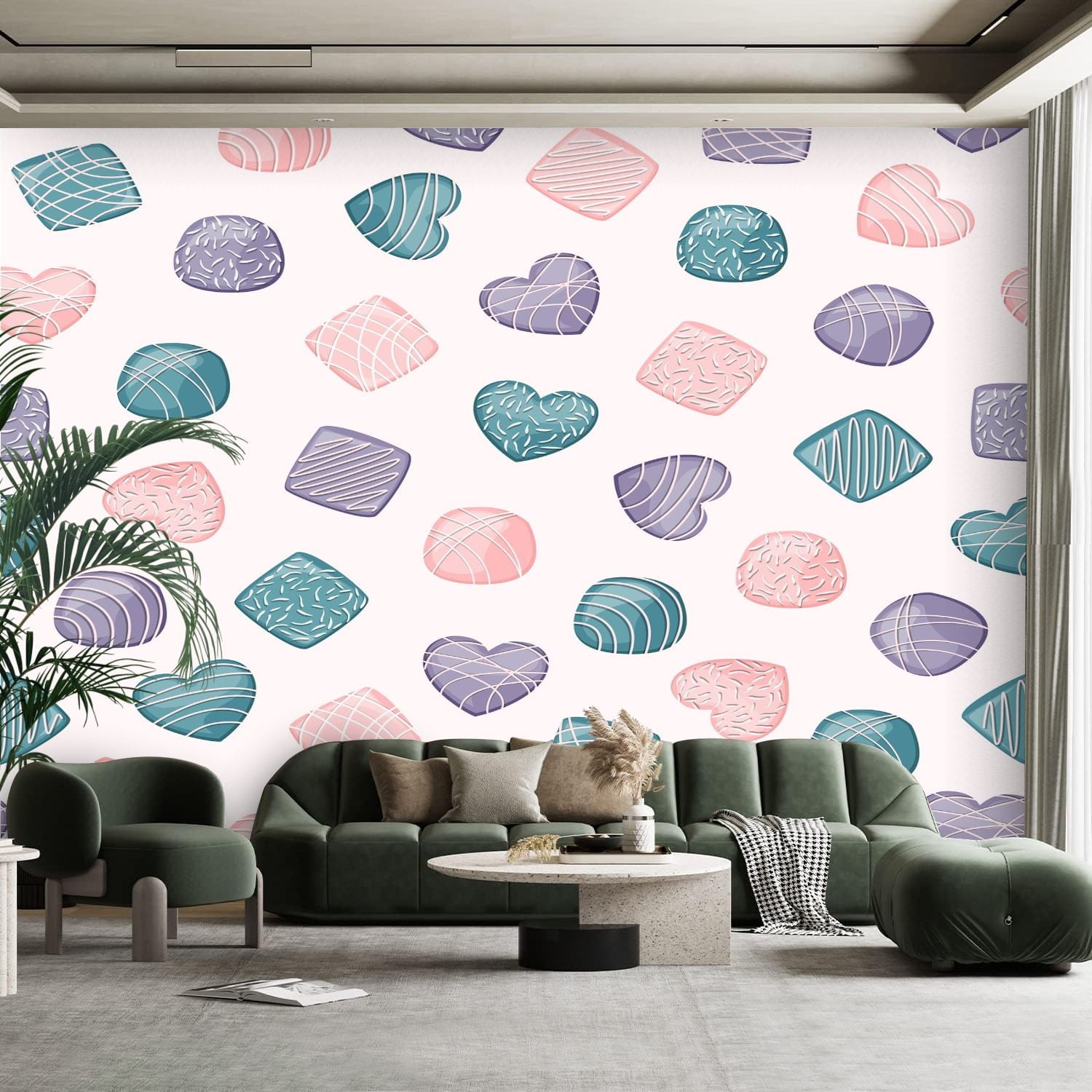 Peel and Stick Canvas Wallpaper Wall Mural seamless Coral emerald ...
