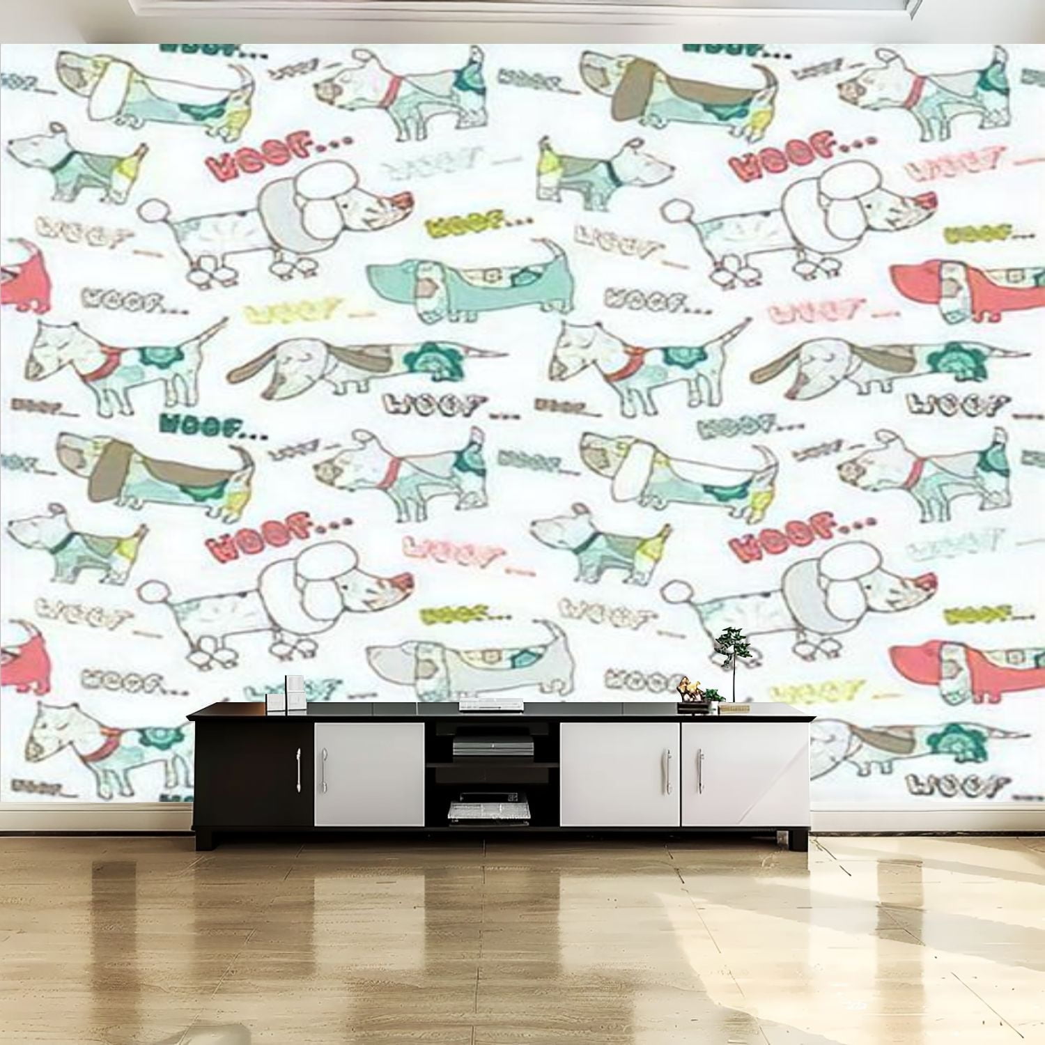 Peel and Stick Canvas Wallpaper Wall Mural seamless dogs Wall Art Self ...