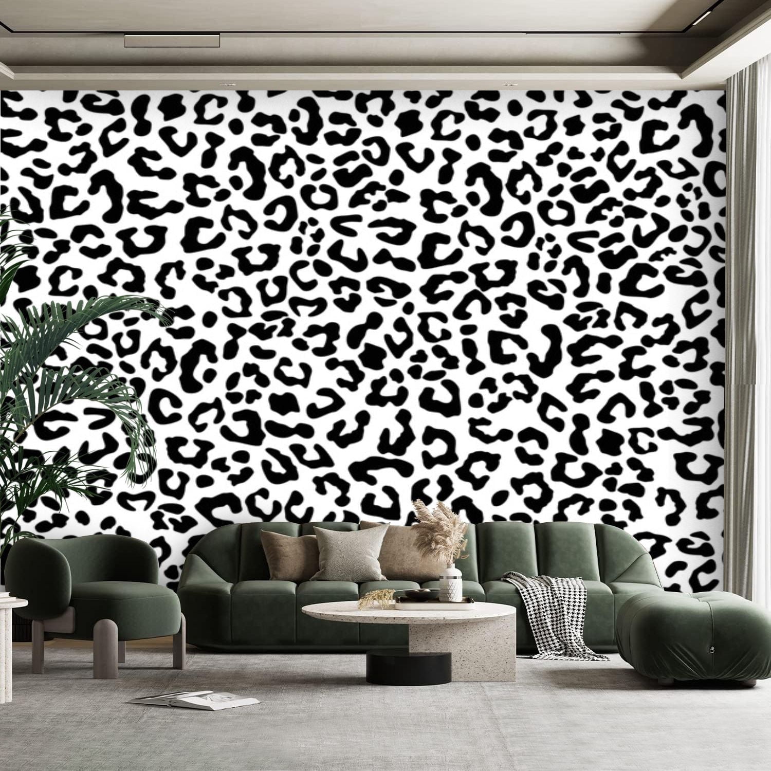 Peel and Stick Canvas Wallpaper Wall Mural seamless leopard black spots ...
