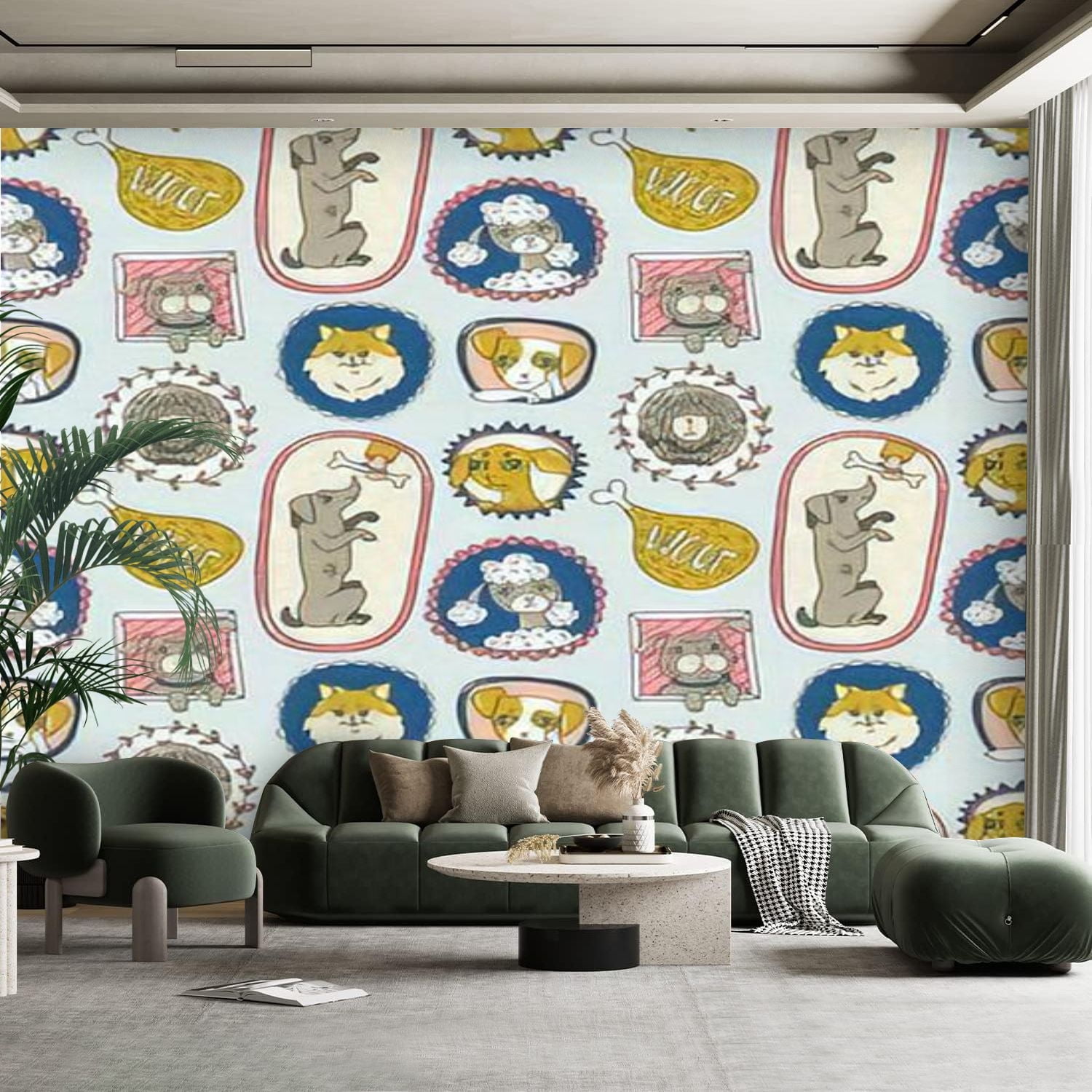 Peel and Stick Canvas Wallpaper Wall Mural seamless portraits dogs ...