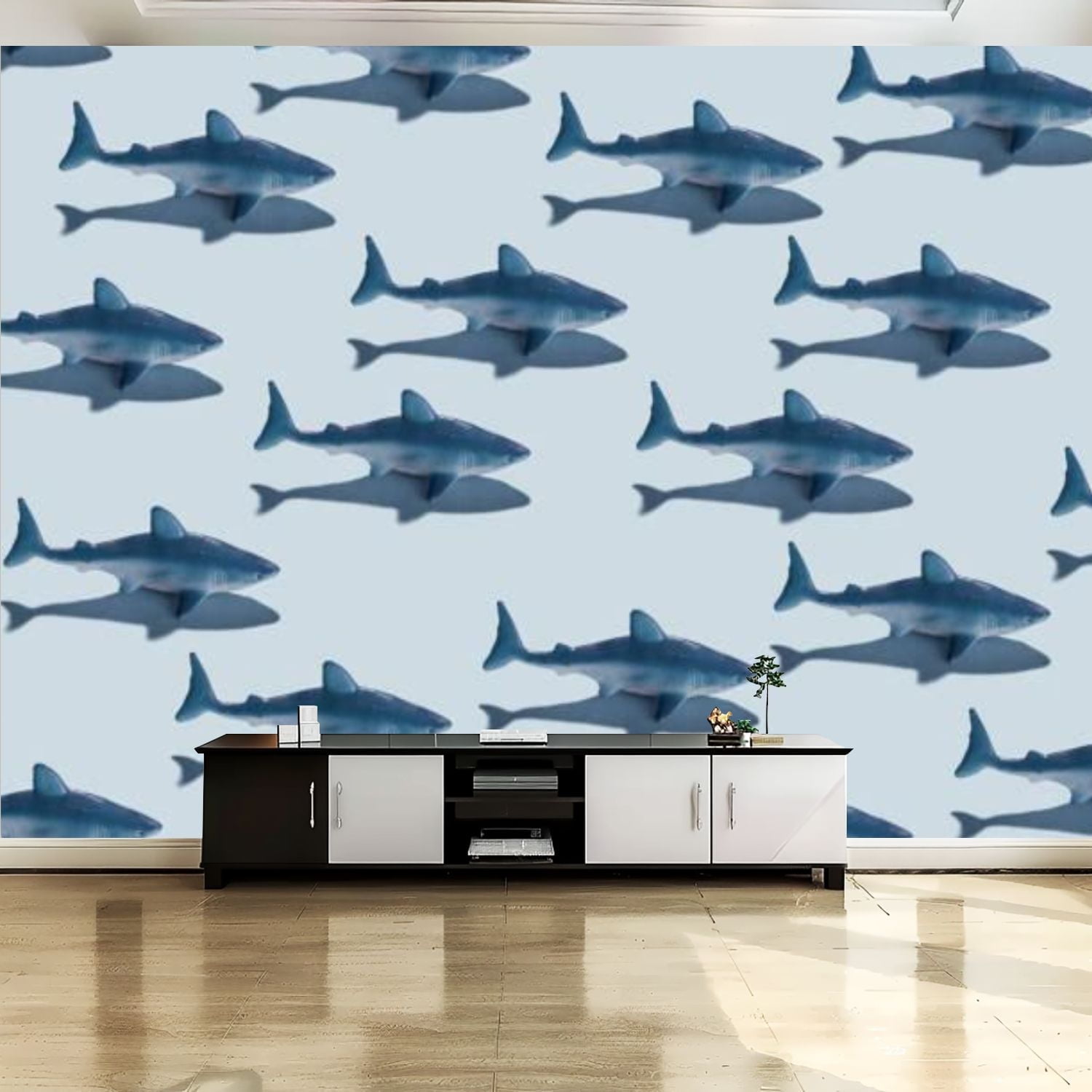 Peel and Stick Canvas Wallpaper Wall Mural shark toys sharks pictures ...