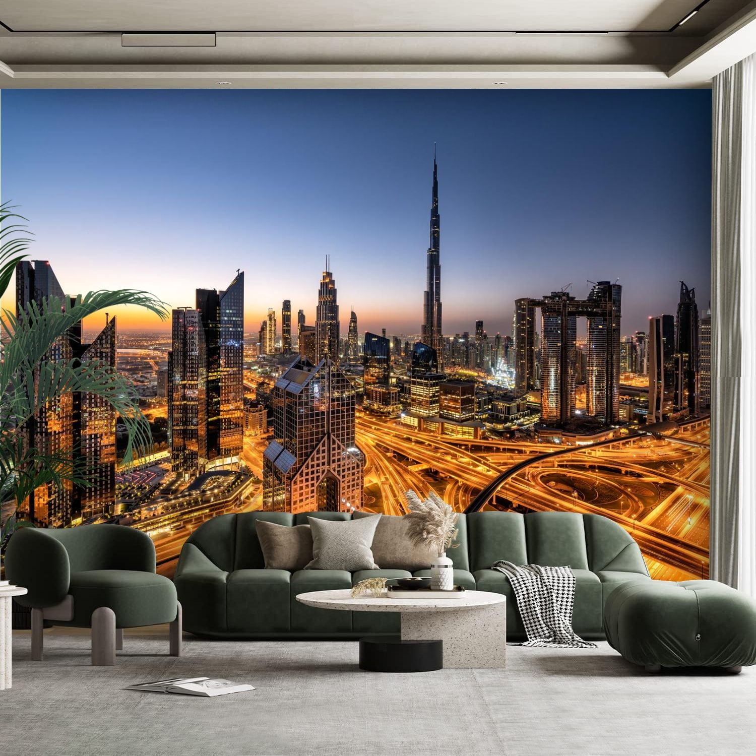 Peel and Stick Canvas Wallpaper Wall Mural skyline sunrise traffic junction burj khalifa uaes ...