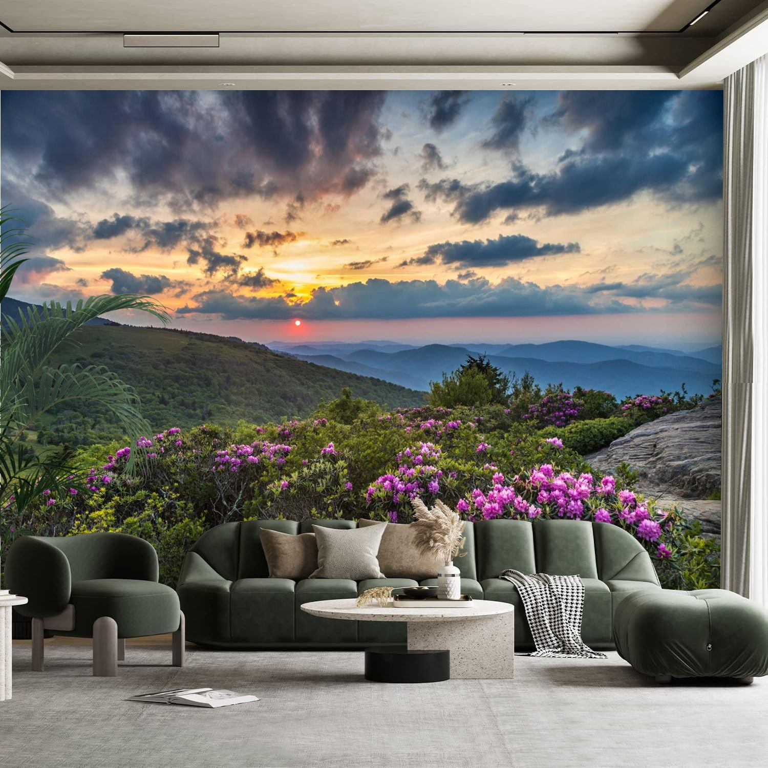 Peel and Stick Canvas Wallpaper Wall Mural spring mountain top sunset ...