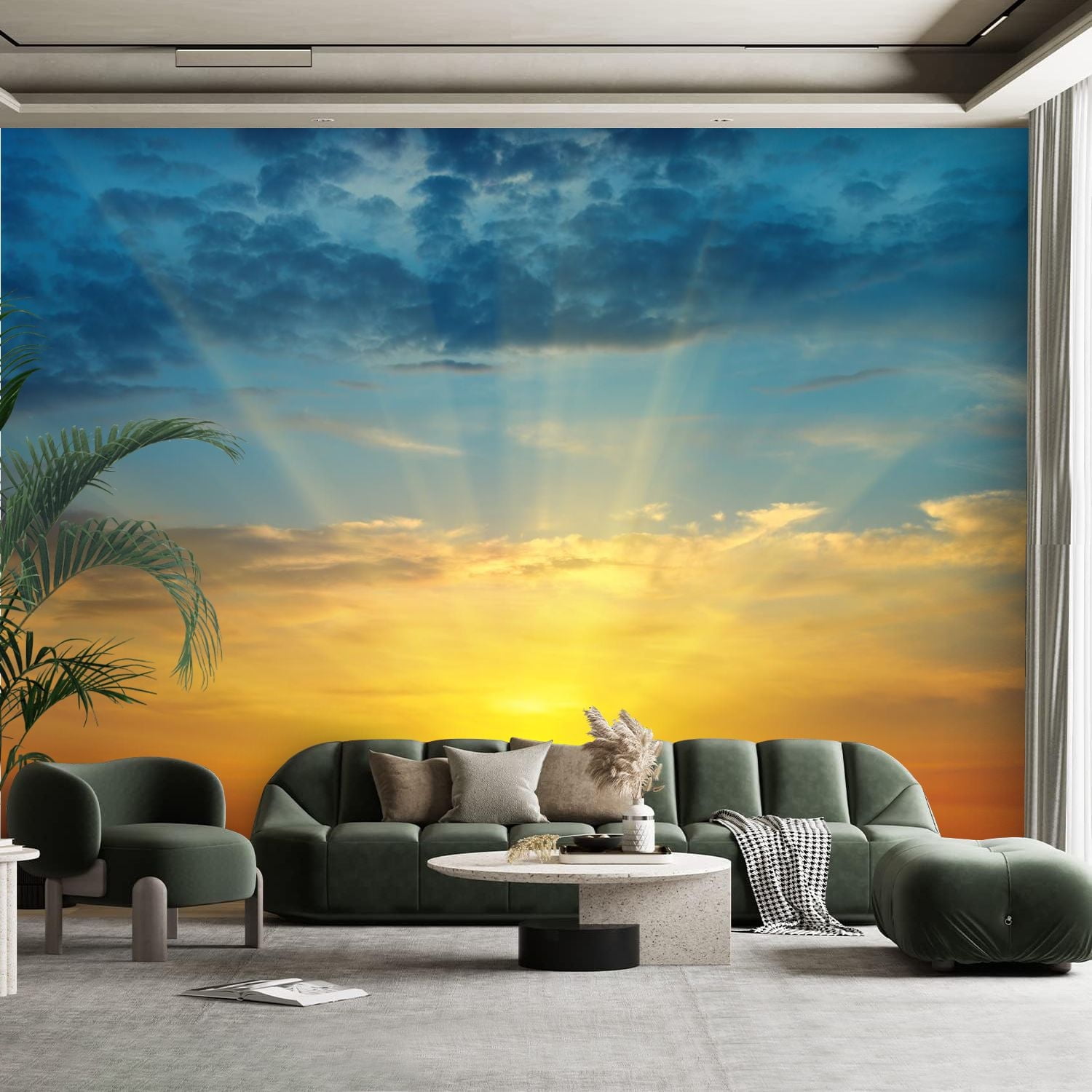 Peel and Stick Canvas Wallpaper Wall Mural sunrise cloudy sky Wall Art Self Adhesive and ...