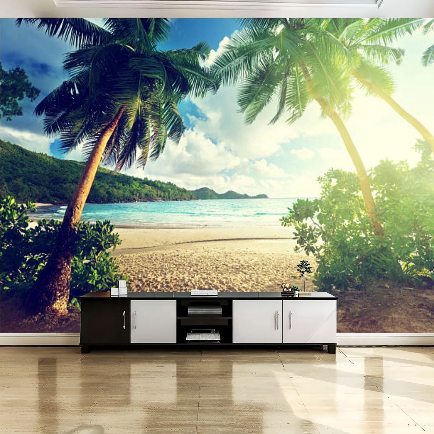 Peel and Stick Canvas Wallpaper Wall Mural sunset beach Mahe island ...