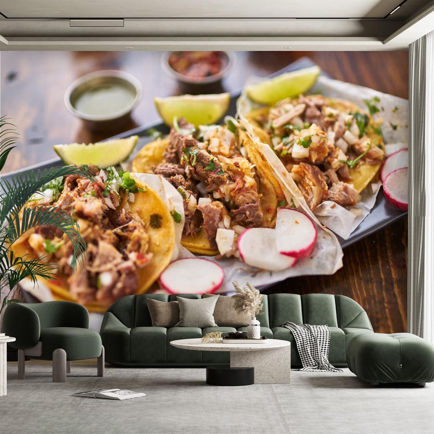 Peel and Stick Canvas Wallpaper Wall Mural three street tacos yellow ...