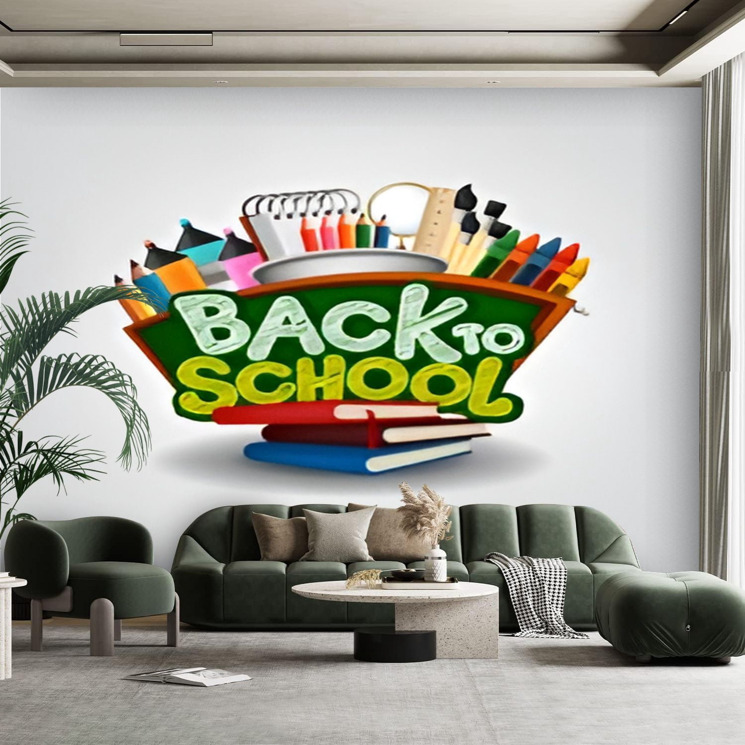 Peel and Stick Canvas Wallpaper Wall Mural together School Supplies ...