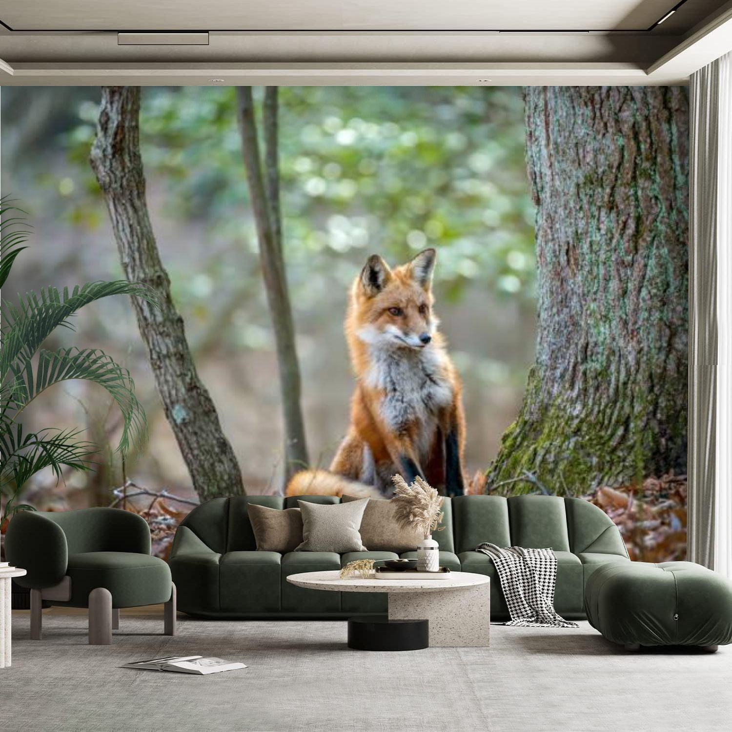 Peel and Stick Canvas Wallpaper Wall Mural wild red fox peeking around ...