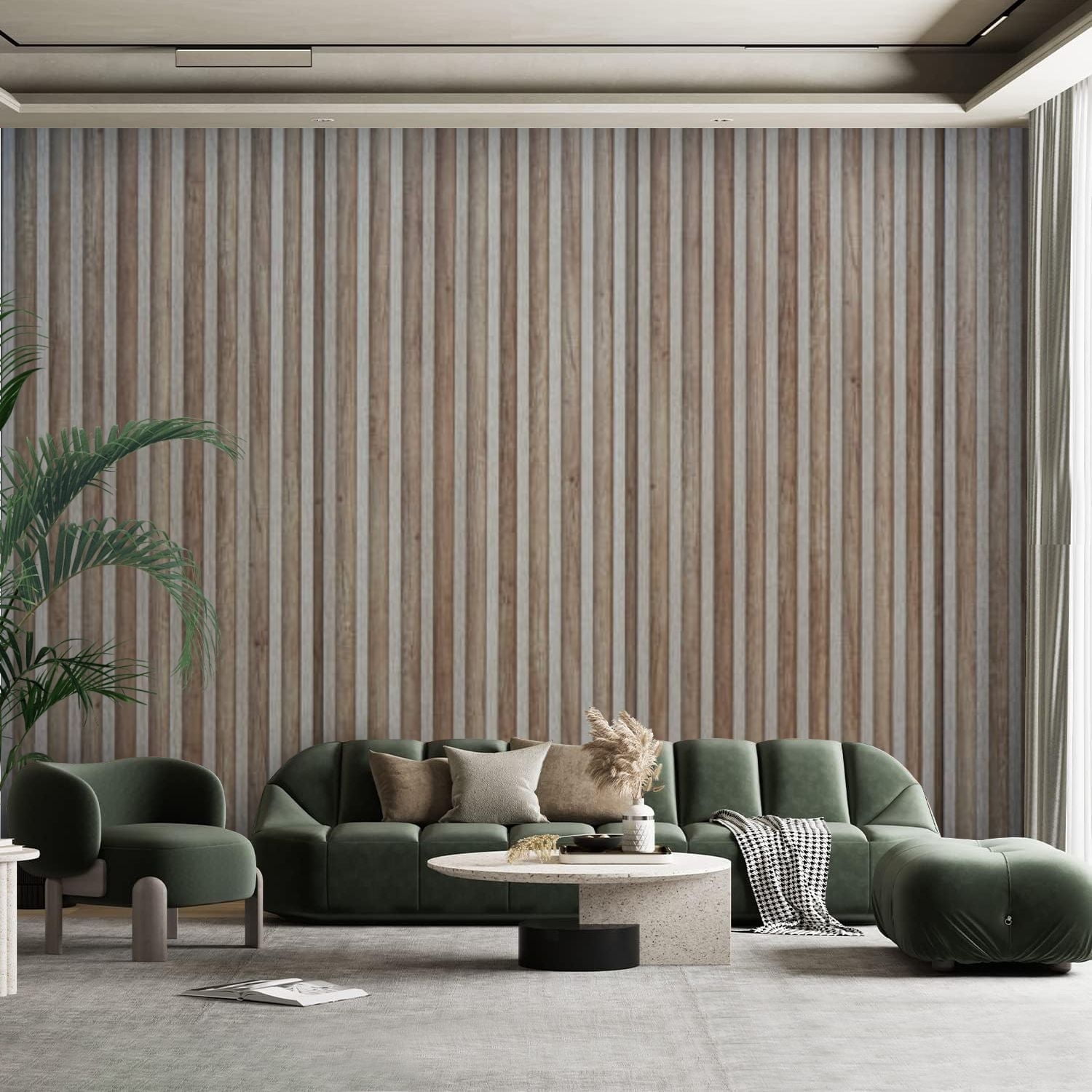 Peel and Stick Canvas Wallpaper Wall Mural wooden wall thin vertical ...