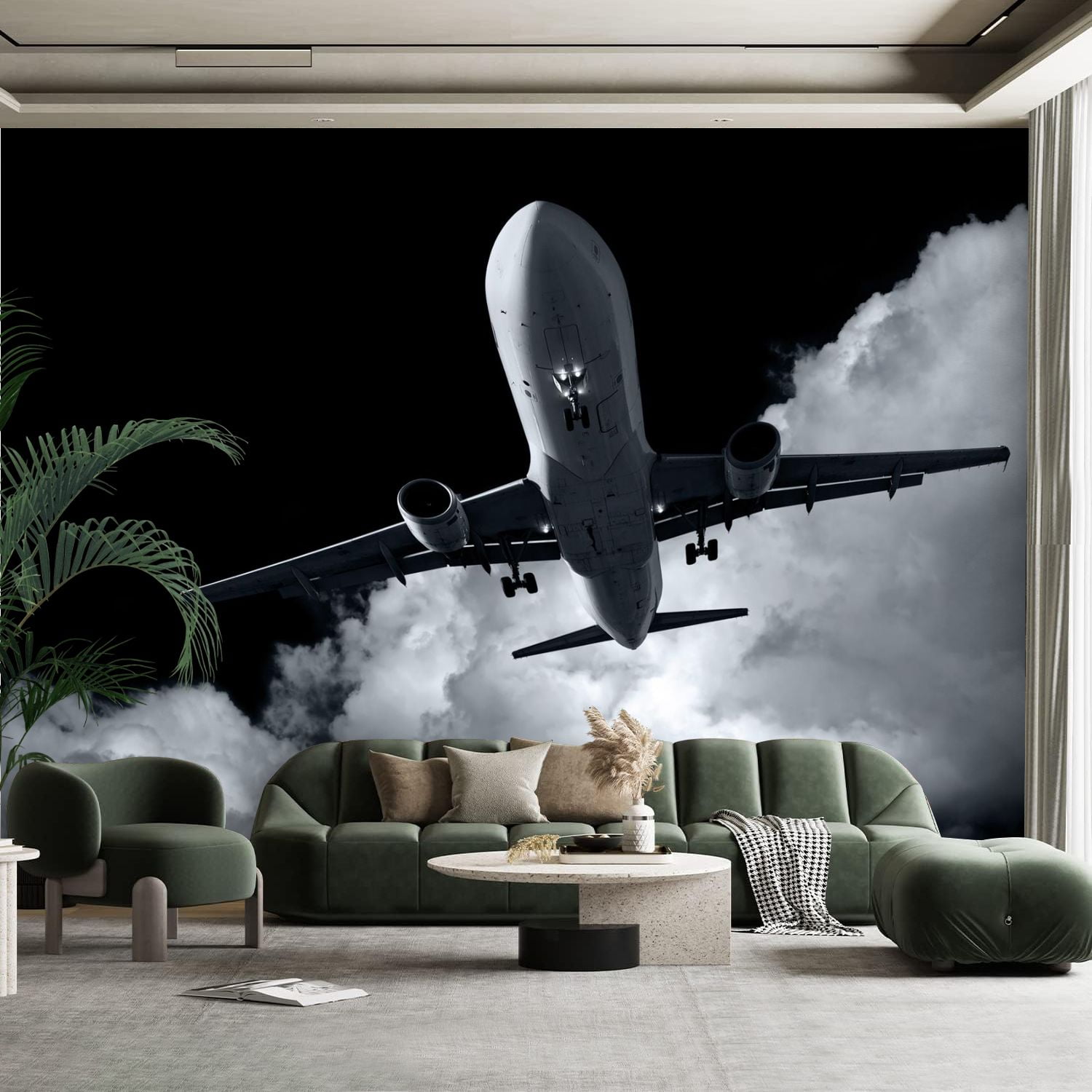 Peel and Stick Canvas Wallpaper Wall Mural xl jet airplane landing ...