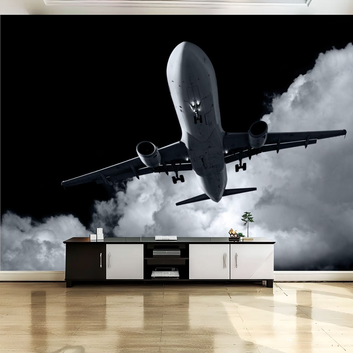 Peel and Stick Canvas Wallpaper Wall Mural xl jet airplane landing ...