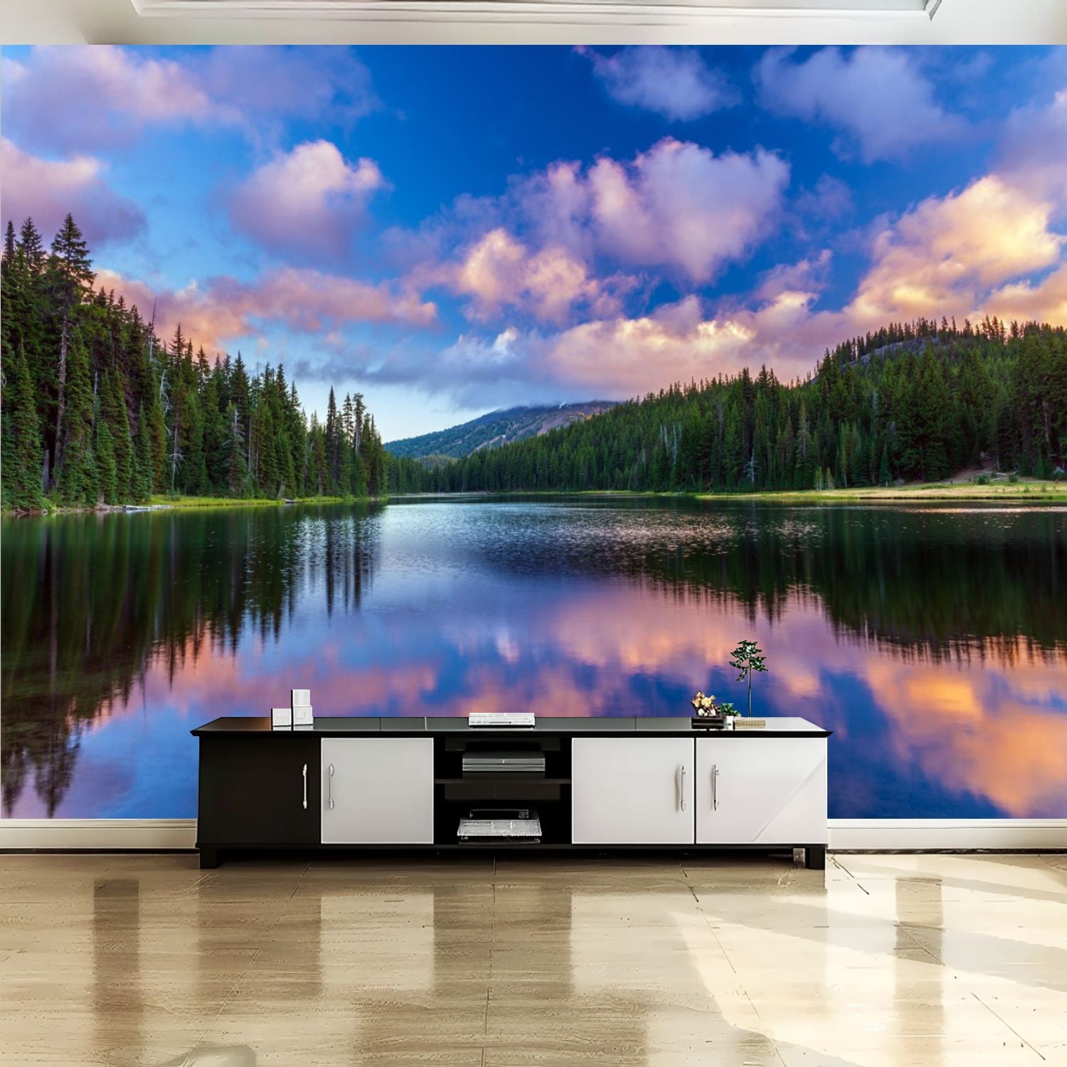 Peel and Stick Canvas Wallpaper Wall Mural Mt Bachelor reflecting Todd ...