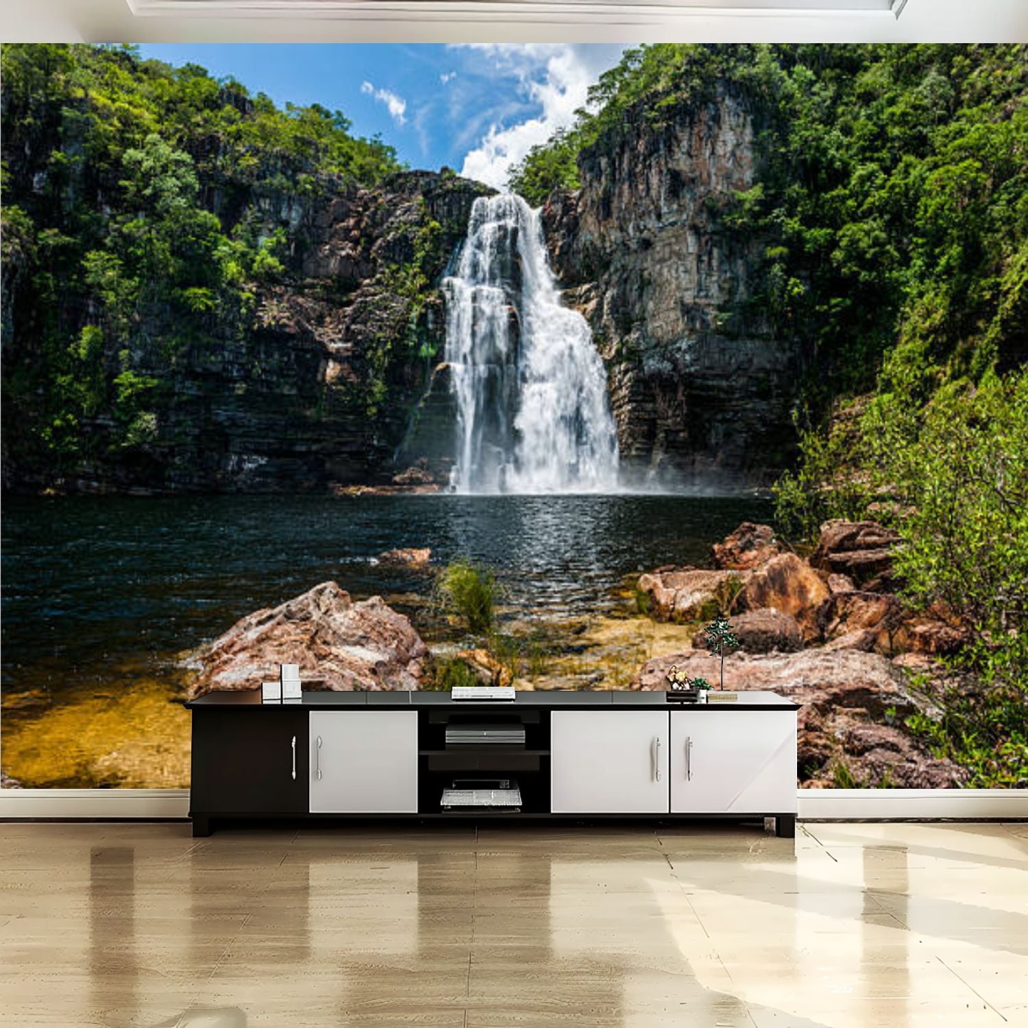 Peel and Stick Canvas Wallpaper Wall MuralSalto 80m Waterfall Chapada ...