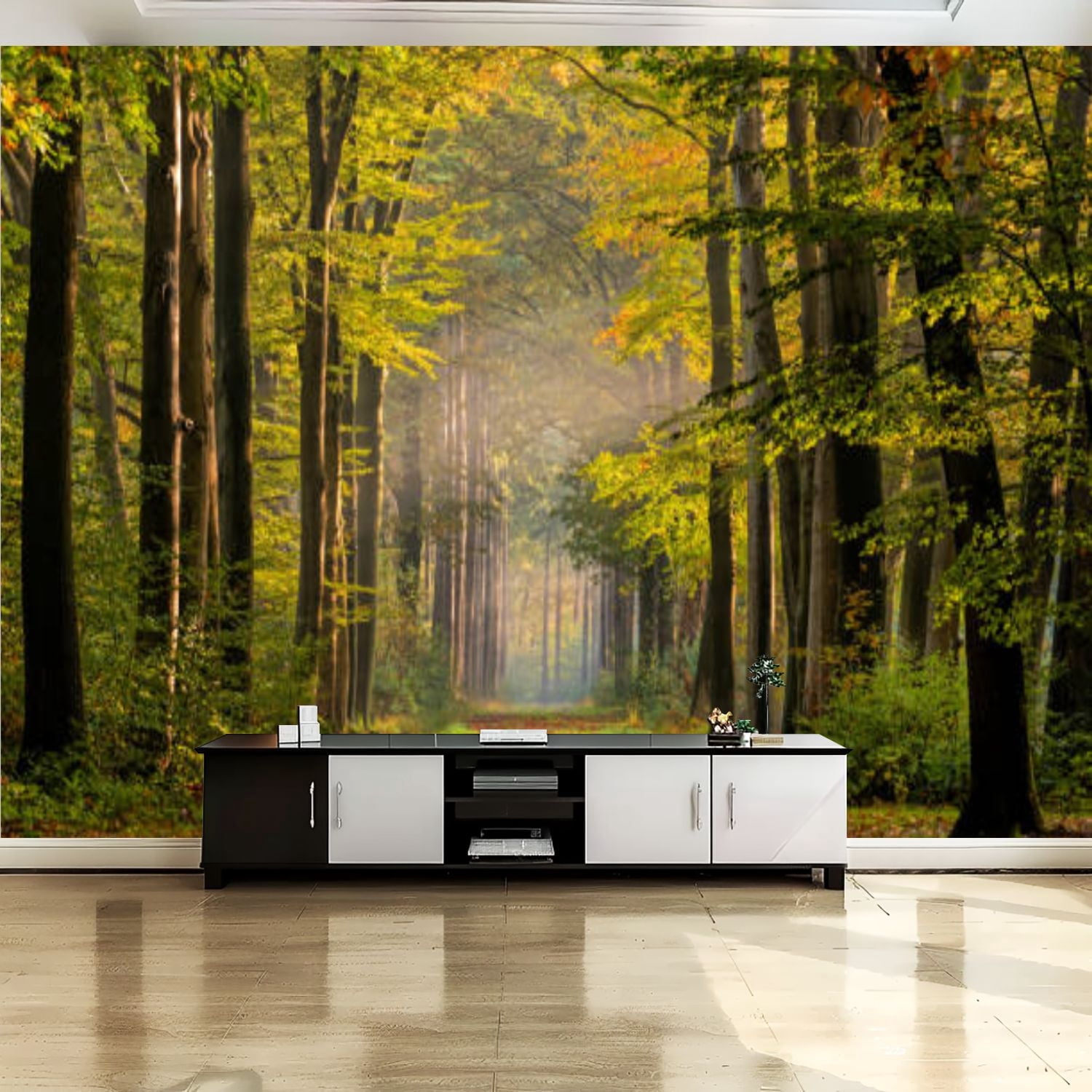 Peel and Stick Canvas Wallpaper Wall Mural Treelined footpath morning ...