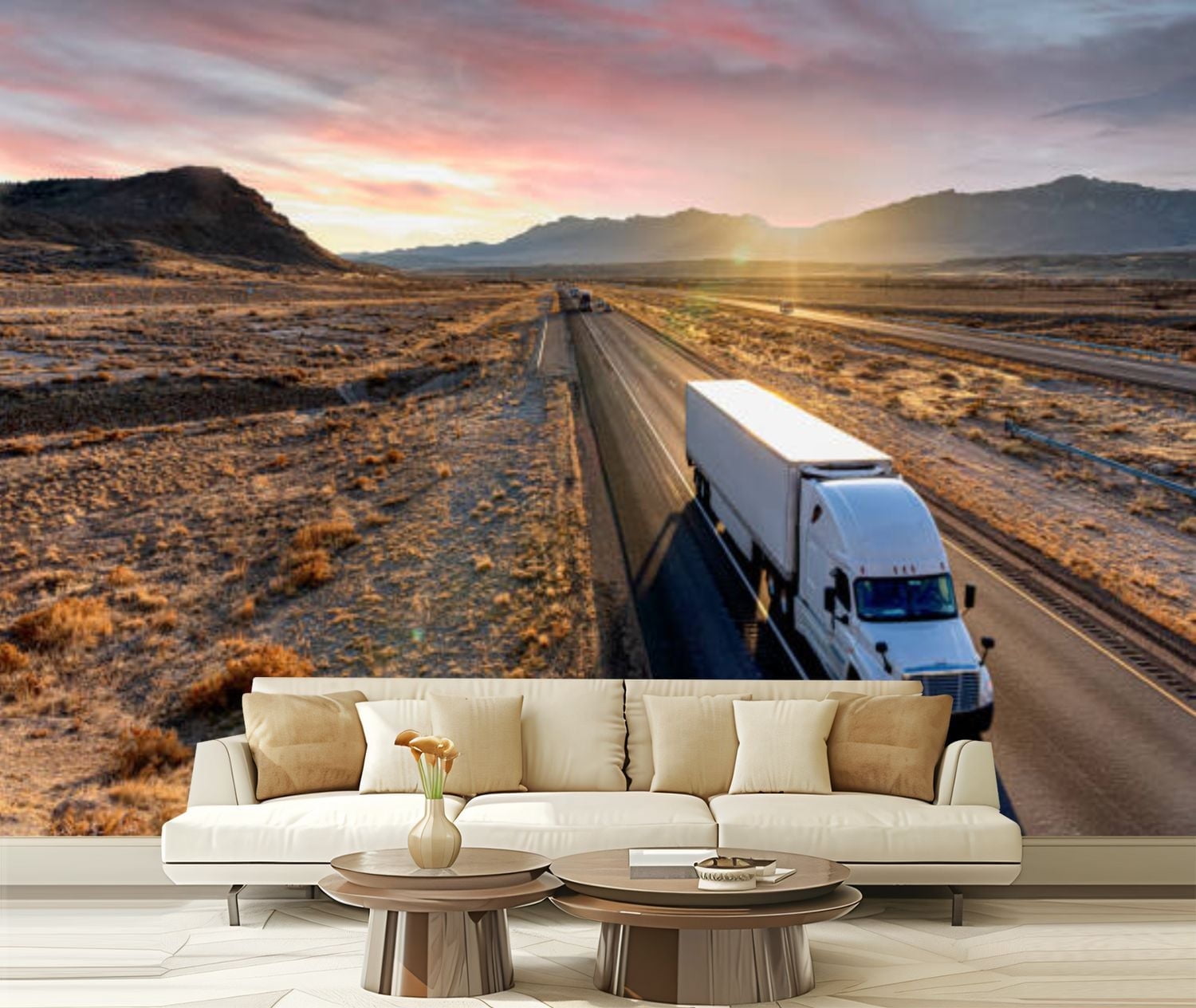 Peel and Stick Canvas Wallpaper White Trailer down four lane Highway ...