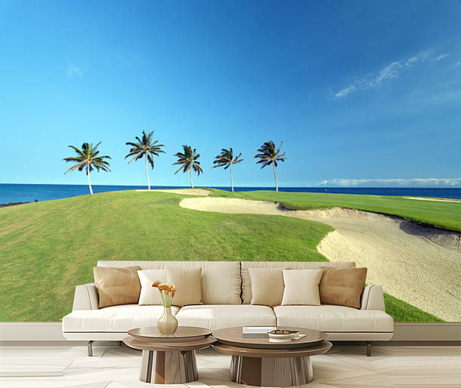 Peel and Stick Canvas Wallpaper course water lined palm trees Modern ...