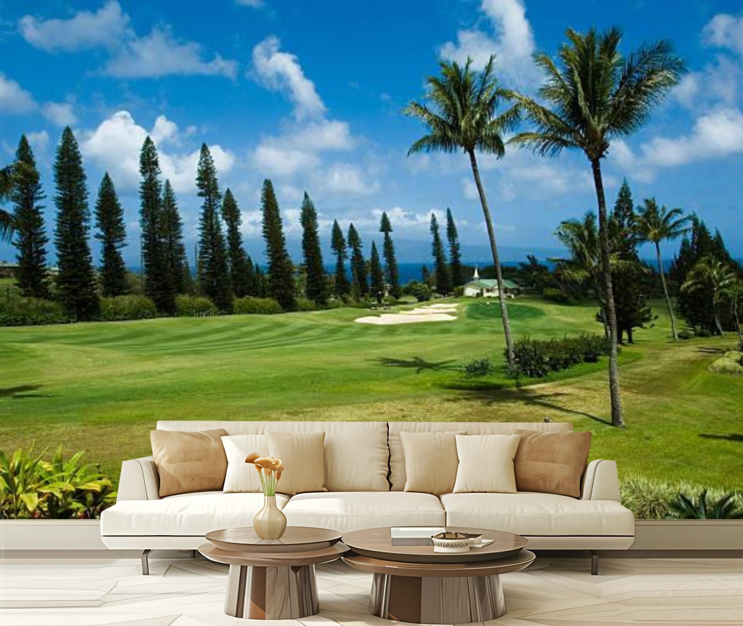 Peel and Stick Canvas Wallpaper palm trees course beach pictures ...