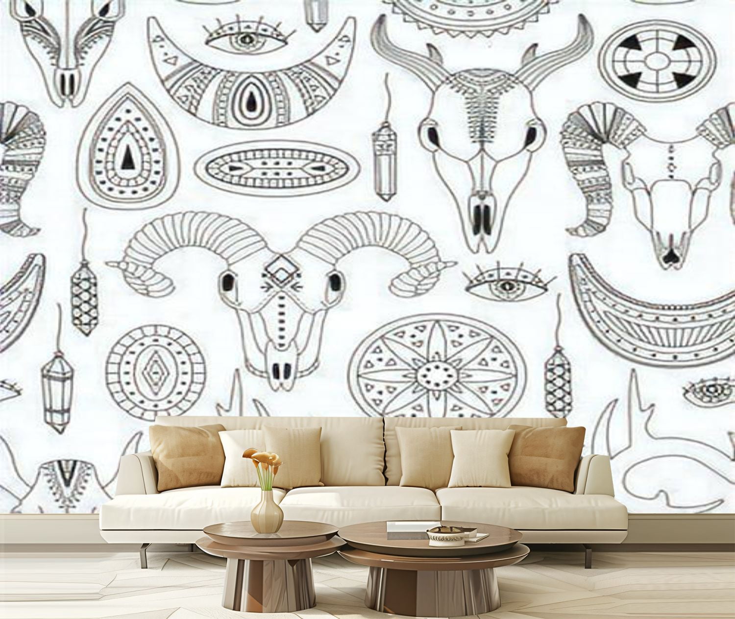 Peel and Stick Canvas Wallpaper seamless illustrations Bohemian Line ...