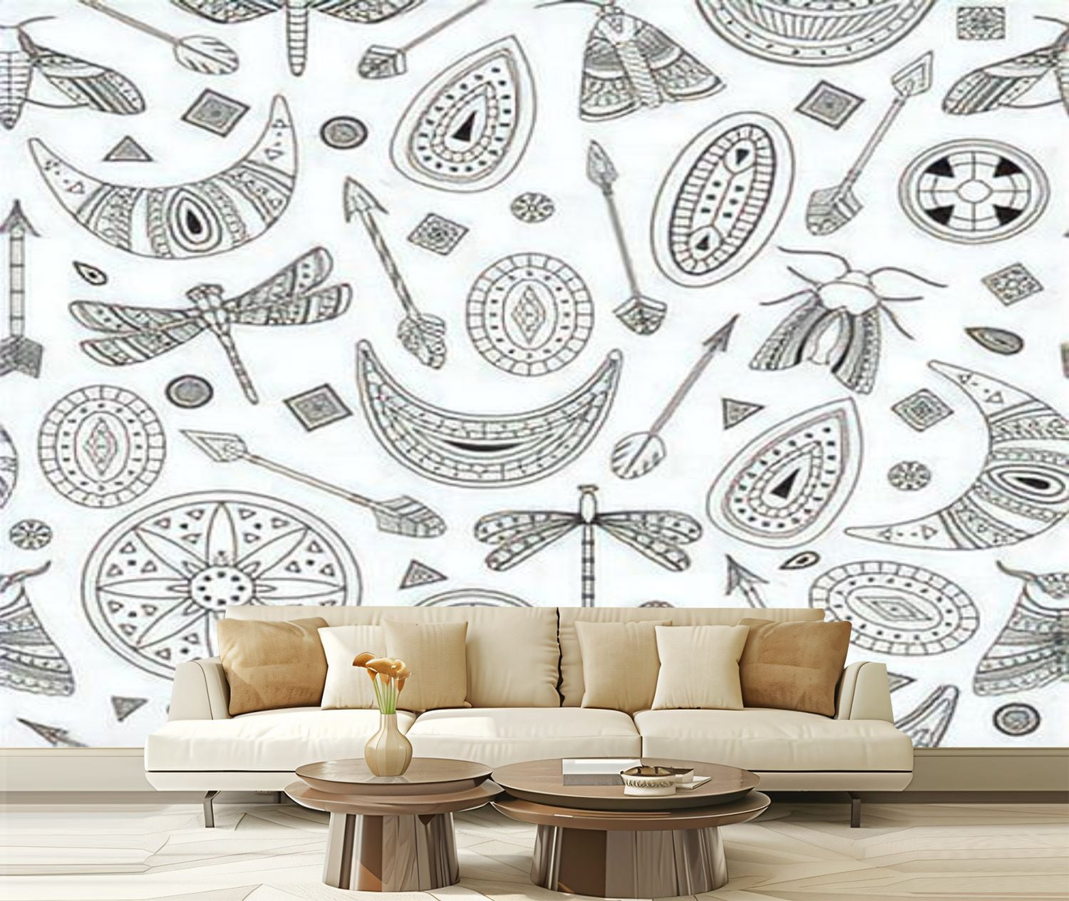 Peel and Stick Canvas Wallpaper seamless illustrations Bohemian Line ...